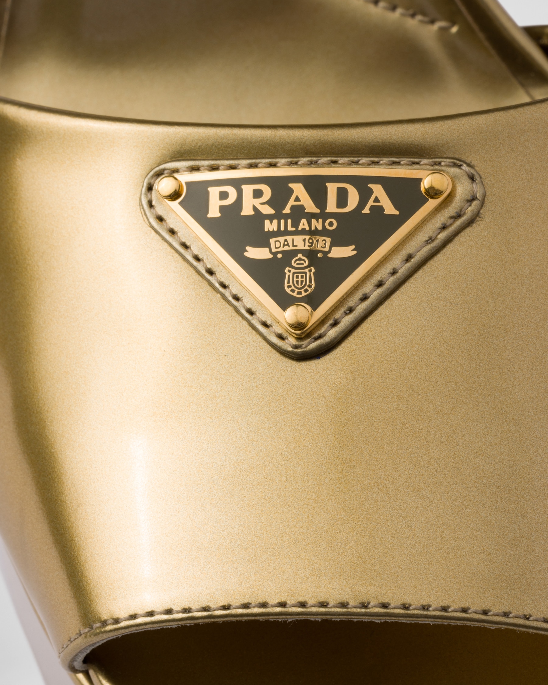 Platinum Metallic Leather Platform Sandals | PRADA