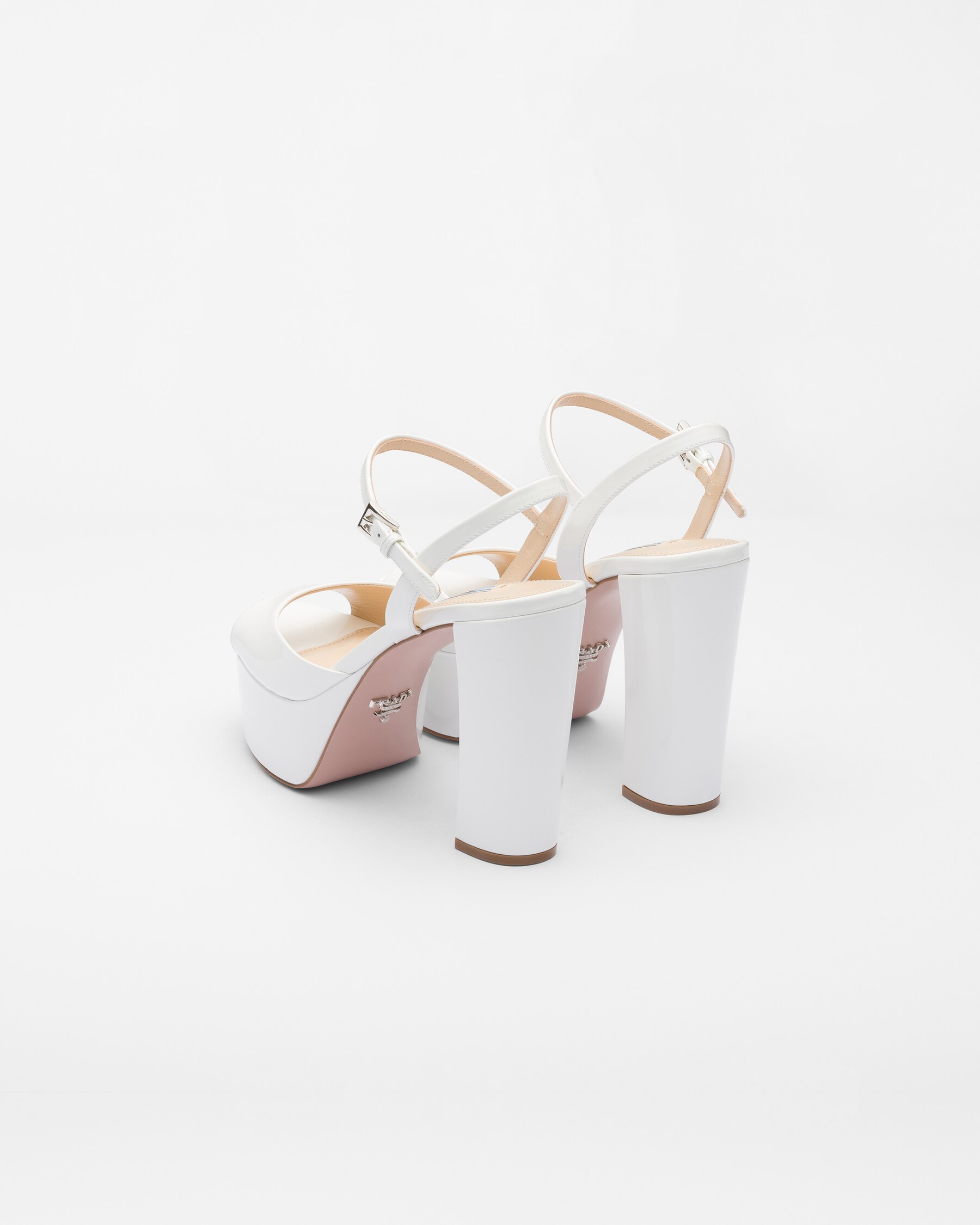 White High-heeled Patent Leather Sandals | PRADA