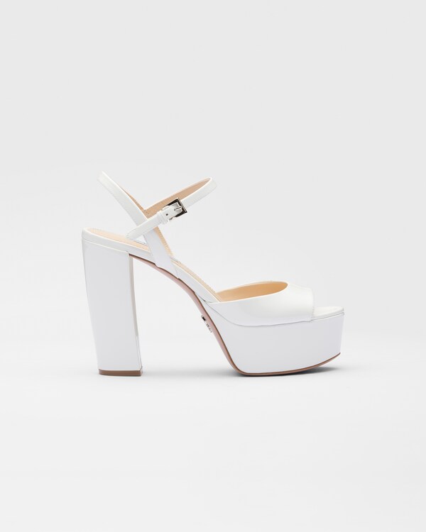 White High-heeled Patent Leather Sandals | PRADA