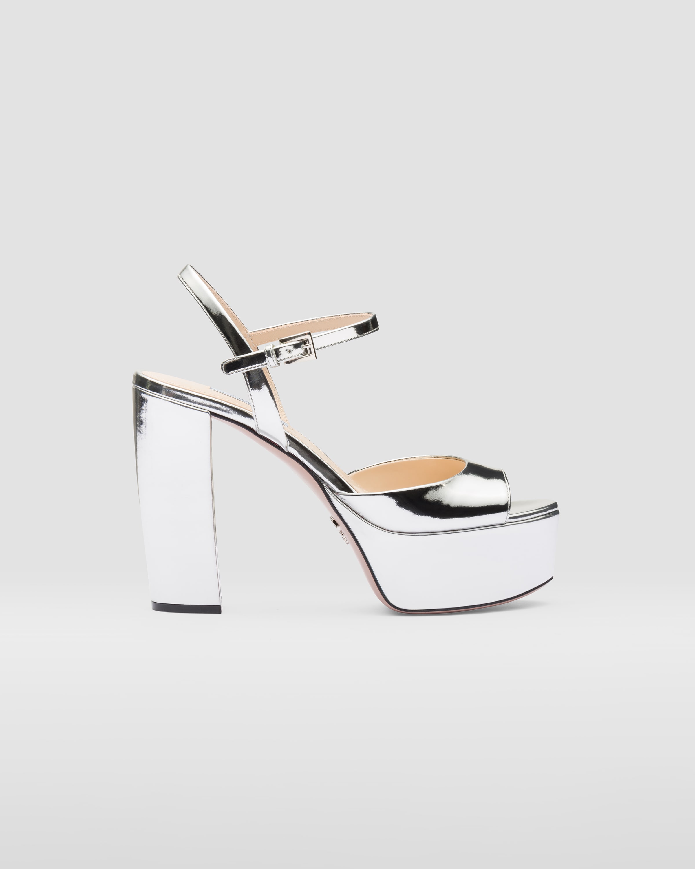 Silver High-heeled patent leather sandals | Prada