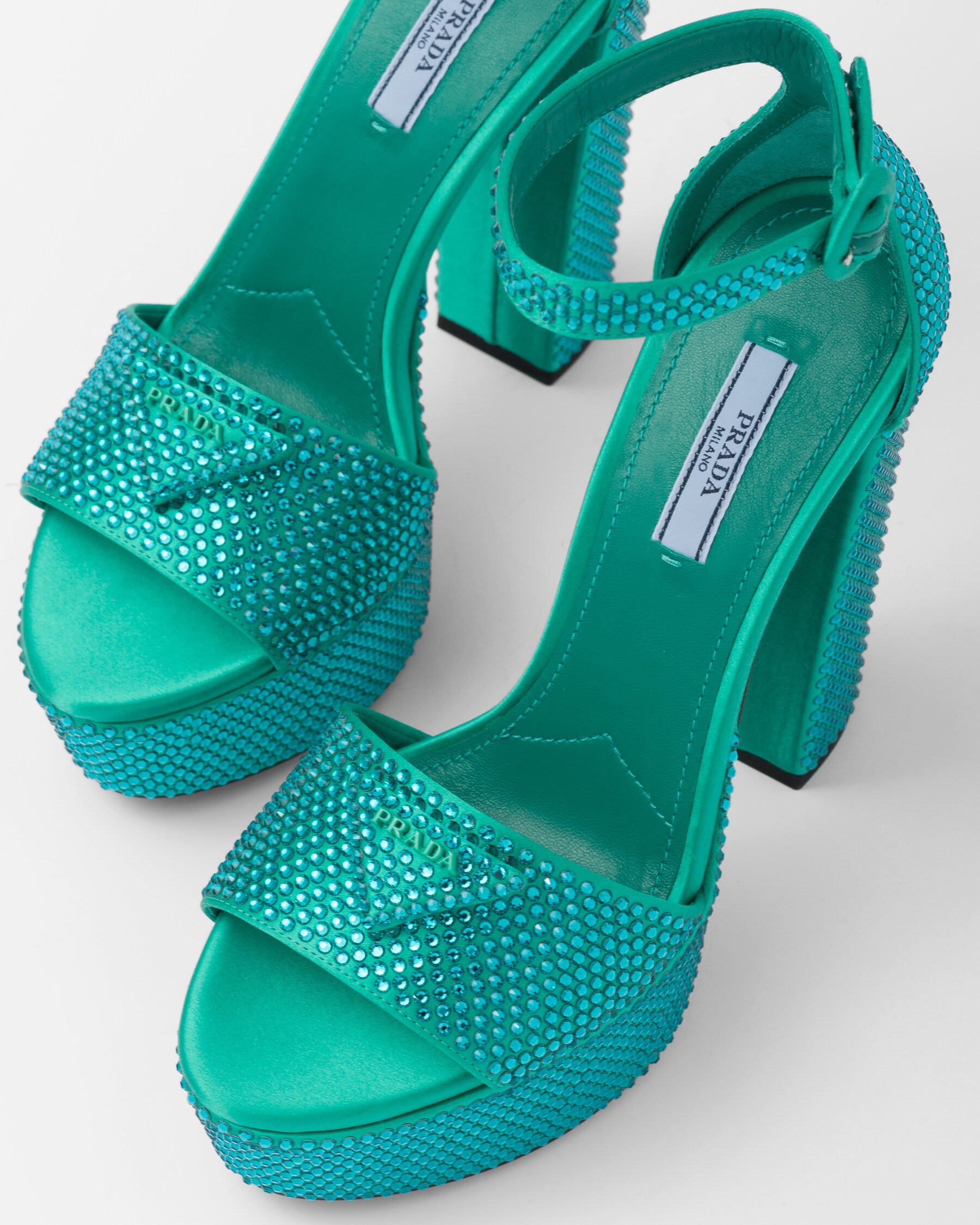 Absinthe Satin Platform Sandals With Crystals | PRADA