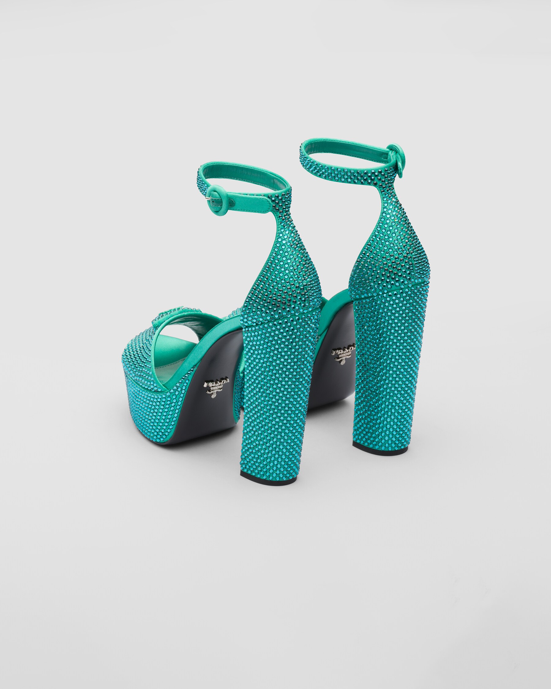 Absinthe Satin Platform Sandals With Crystals | PRADA