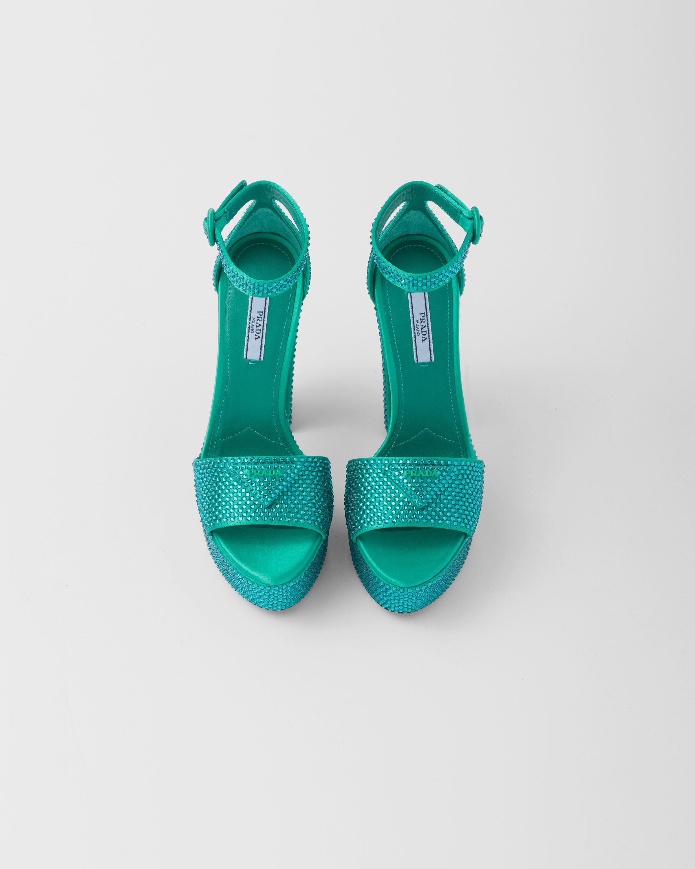 Sandali plateau in raso con cristalli Assenzio | Prada