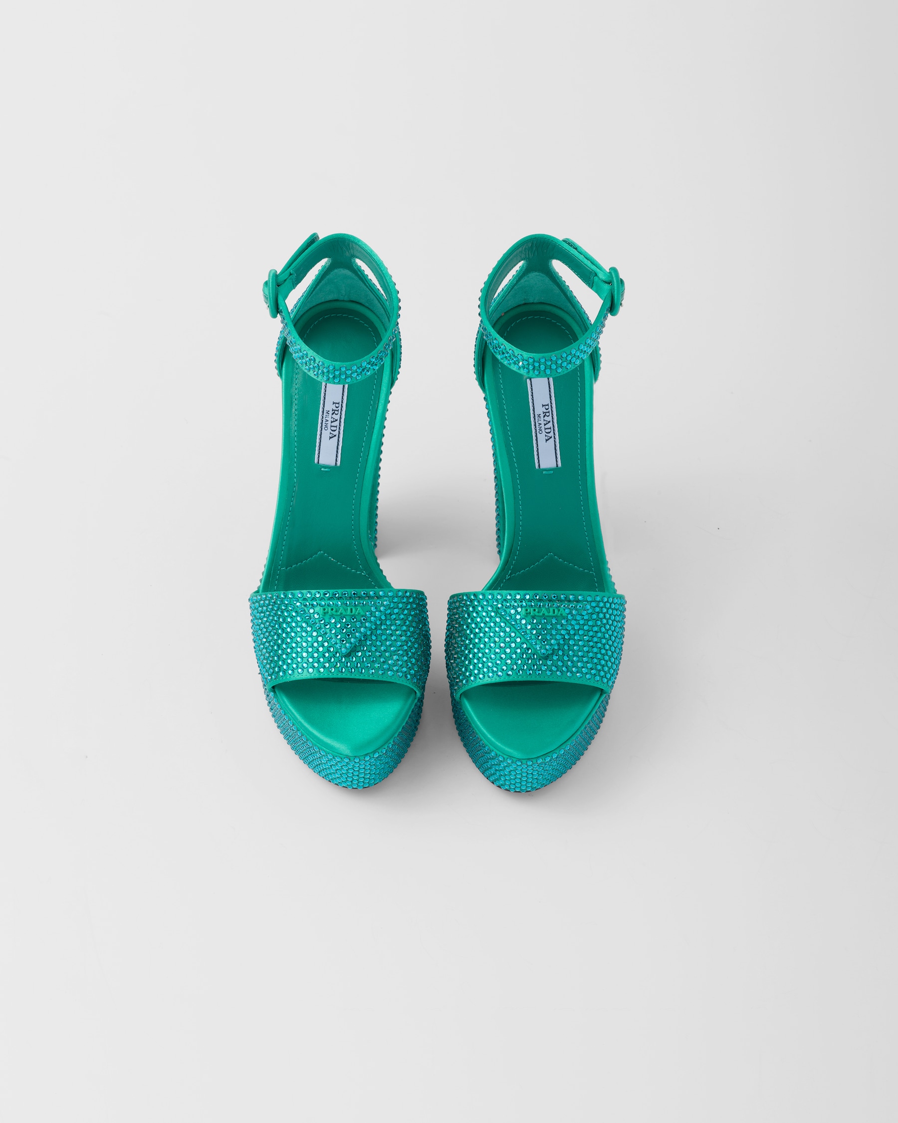 Absinthe Satin Platform Sandals With Crystals | PRADA