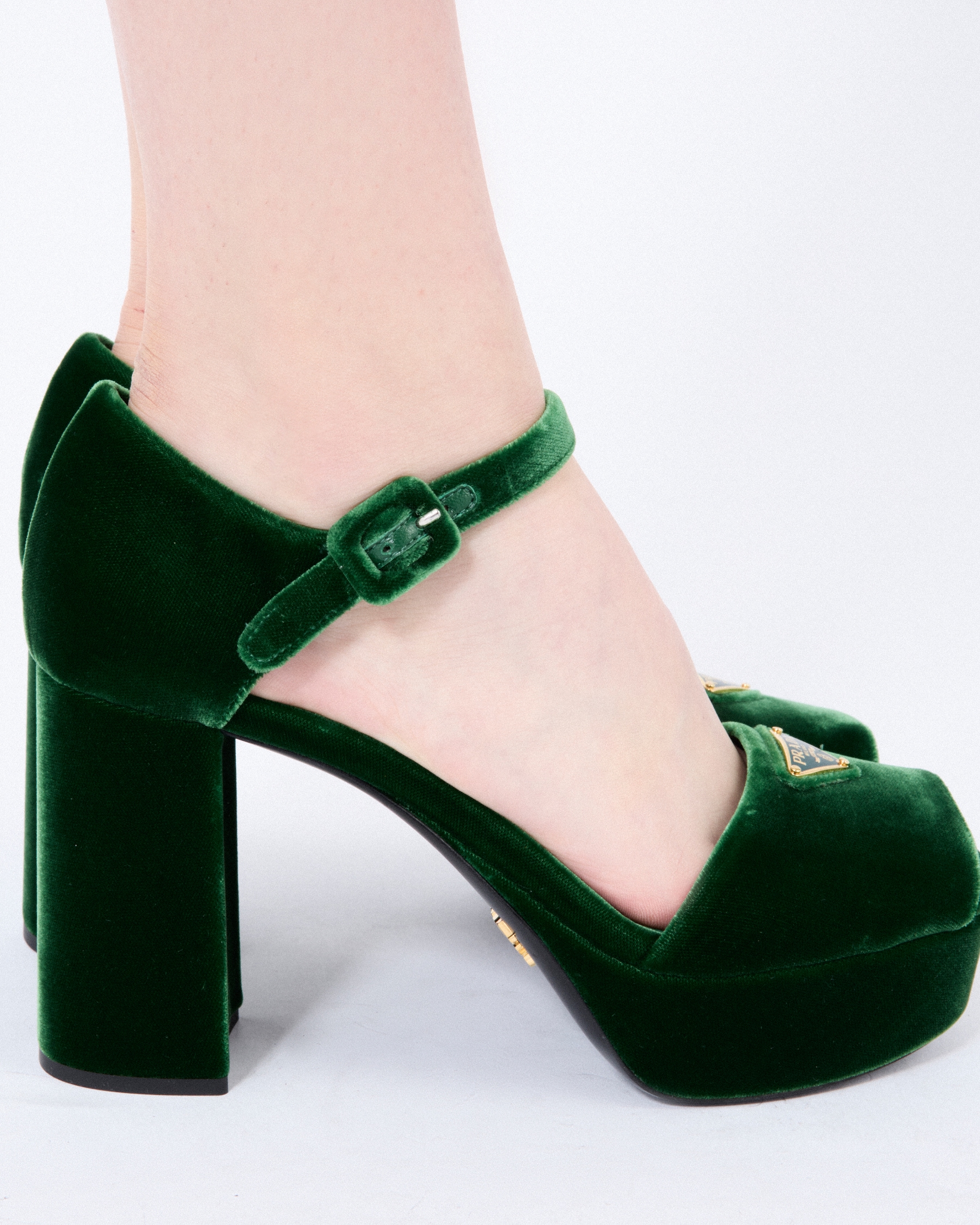 Laurel Green Velvet Platform Sandals | PRADA