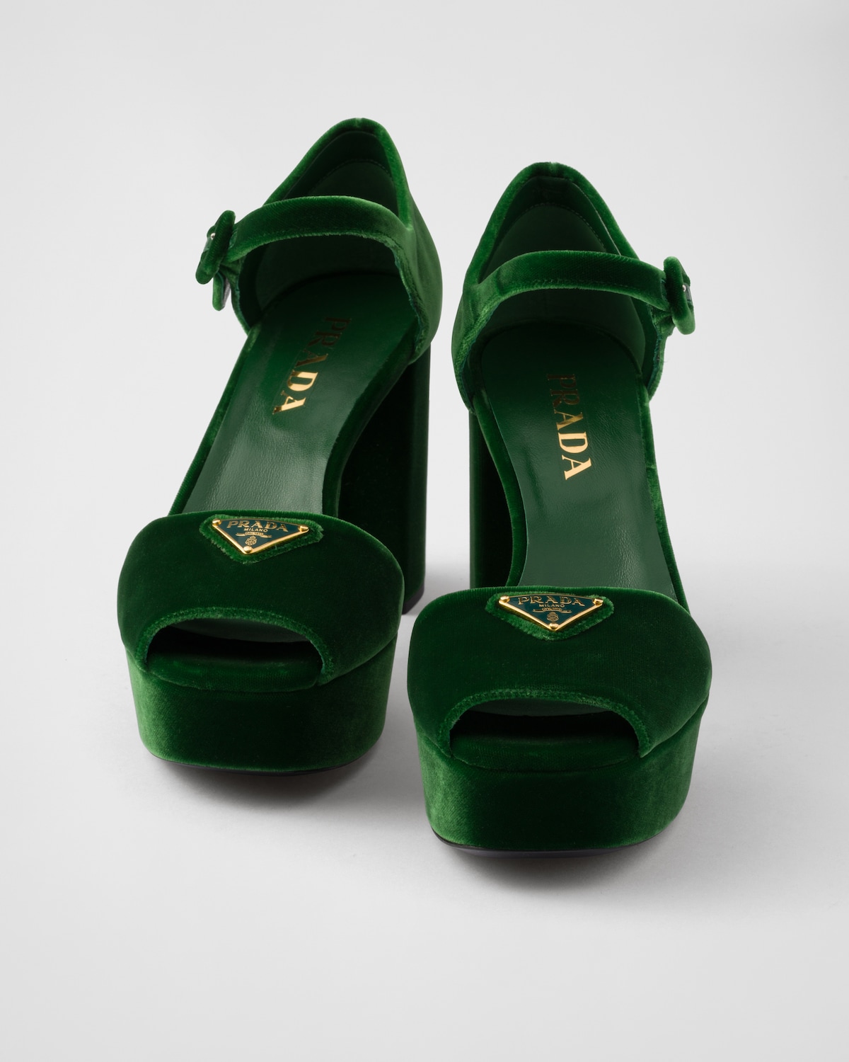 Laurel Green Velvet Platform Sandals | PRADA