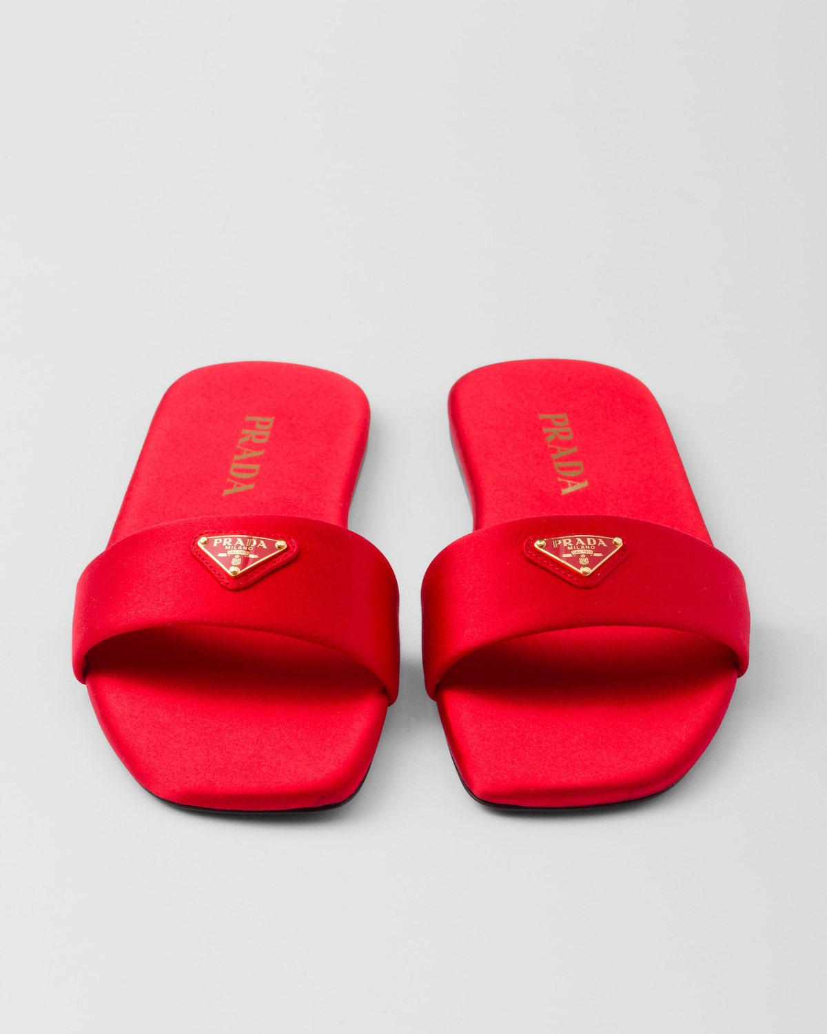 Fiery Red Satin Slides | PRADA