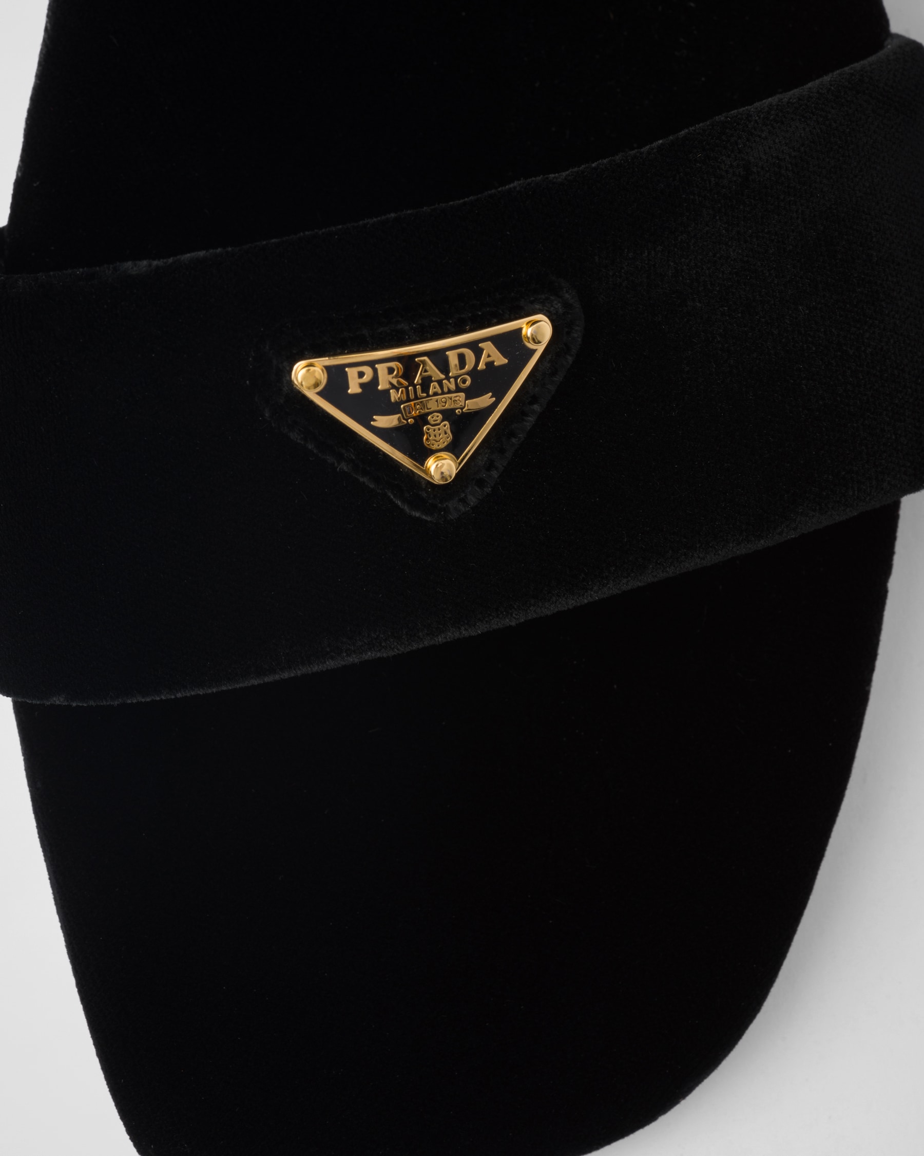 Black Flat Velvet Slides | PRADA