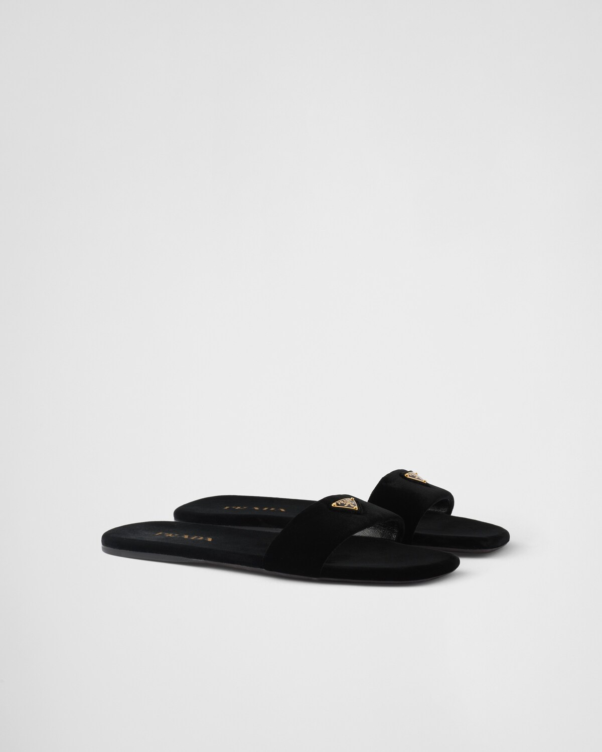 Black Flat Velvet Slides | PRADA