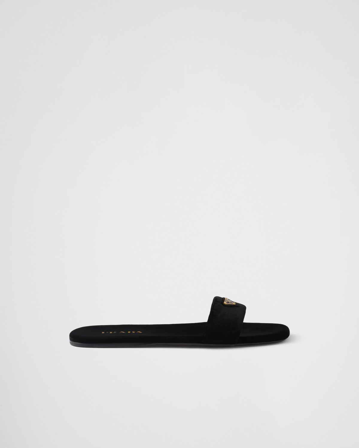 Black Flat Velvet Slides | PRADA