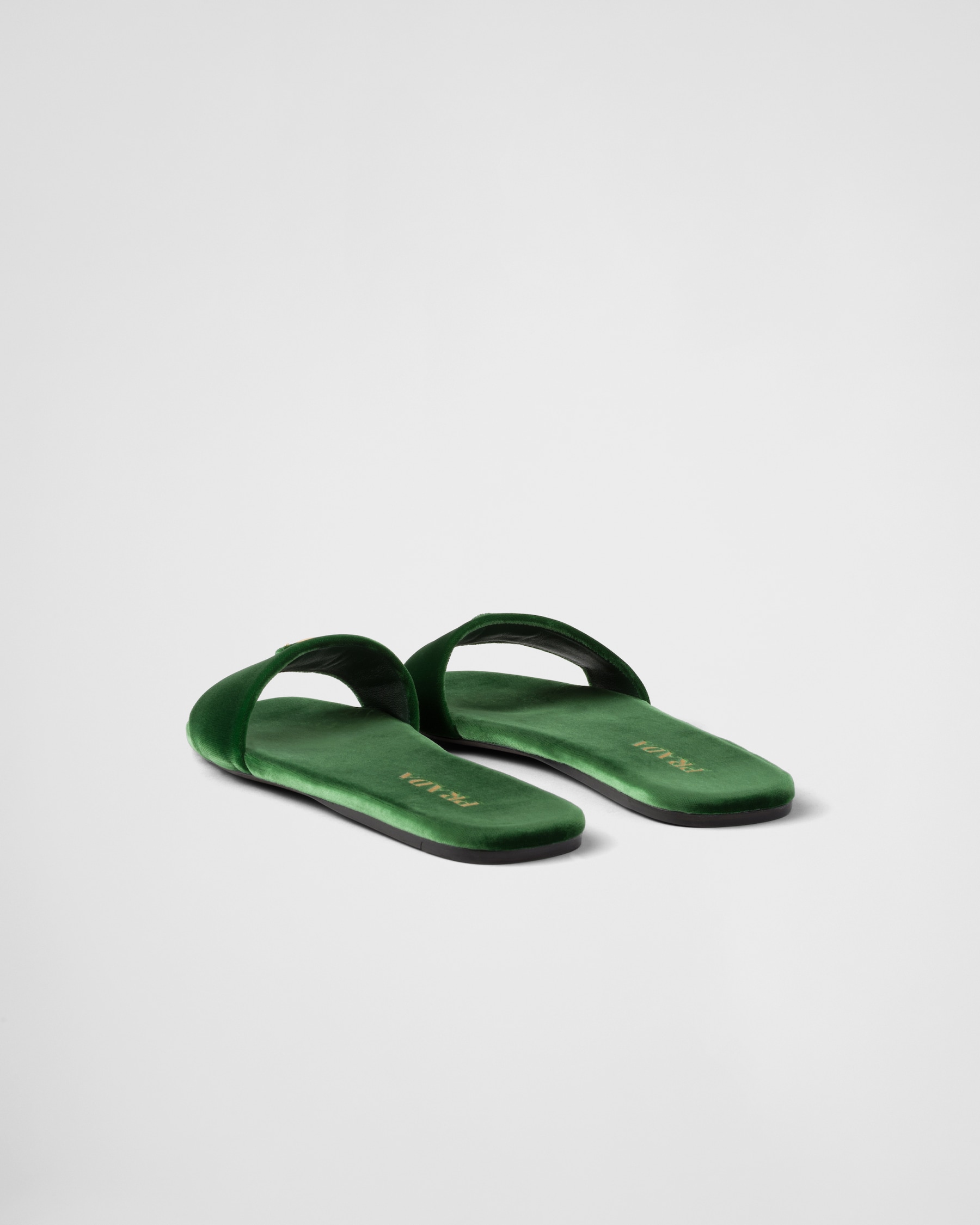 Laurel Green Flat Velvet Slides | PRADA
