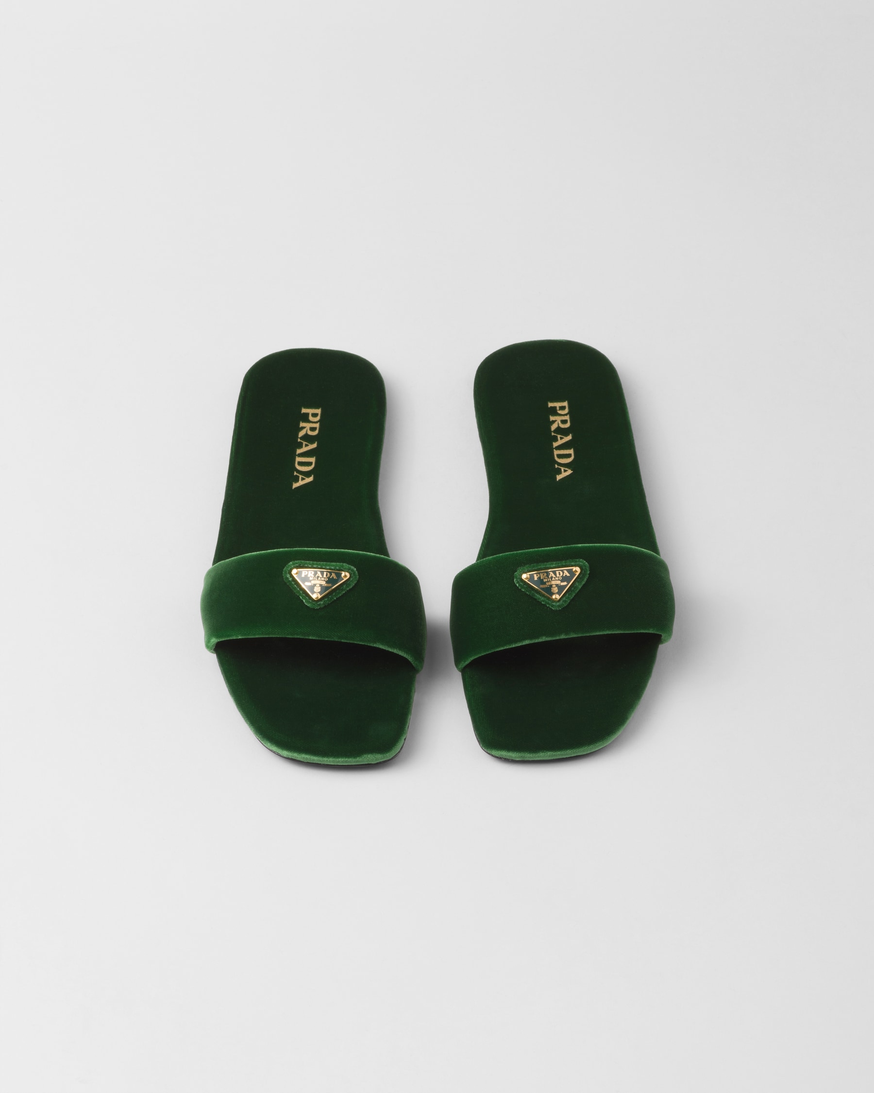Laurel Green Flat Velvet Slides | PRADA