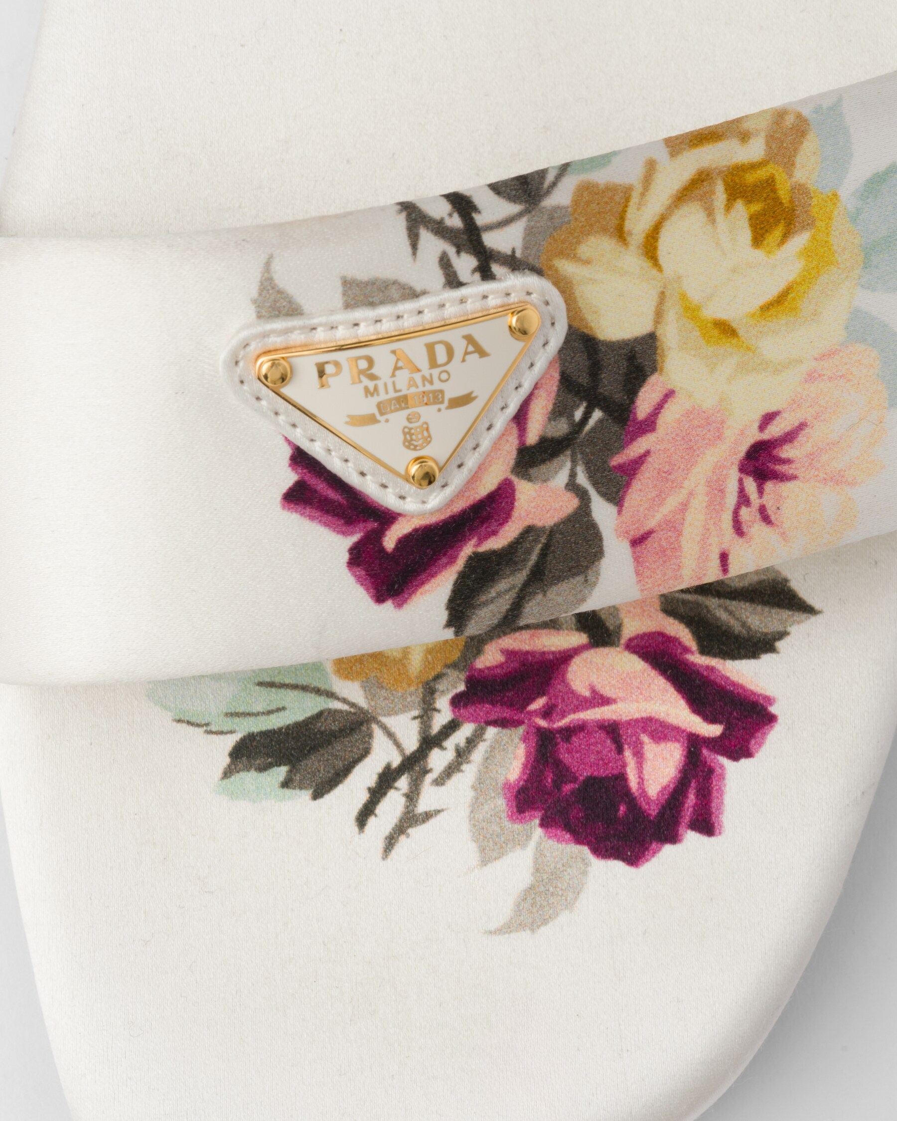 Albino White Printed Satin Slides | PRADA