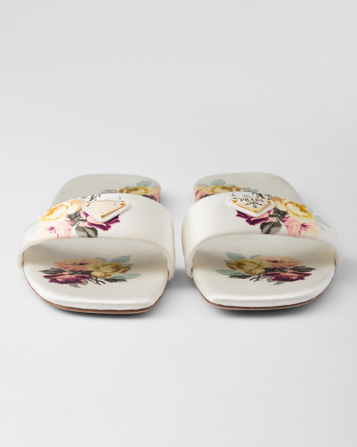 Albino White Printed Satin Slides | PRADA