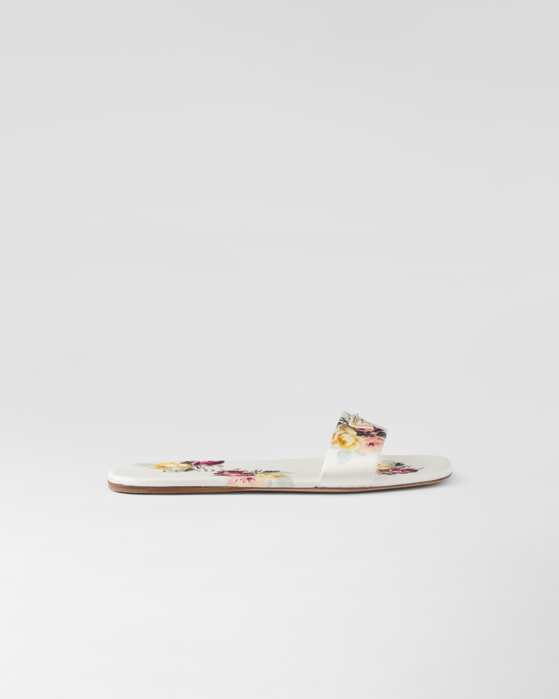 Albino White Printed Satin Slides | PRADA