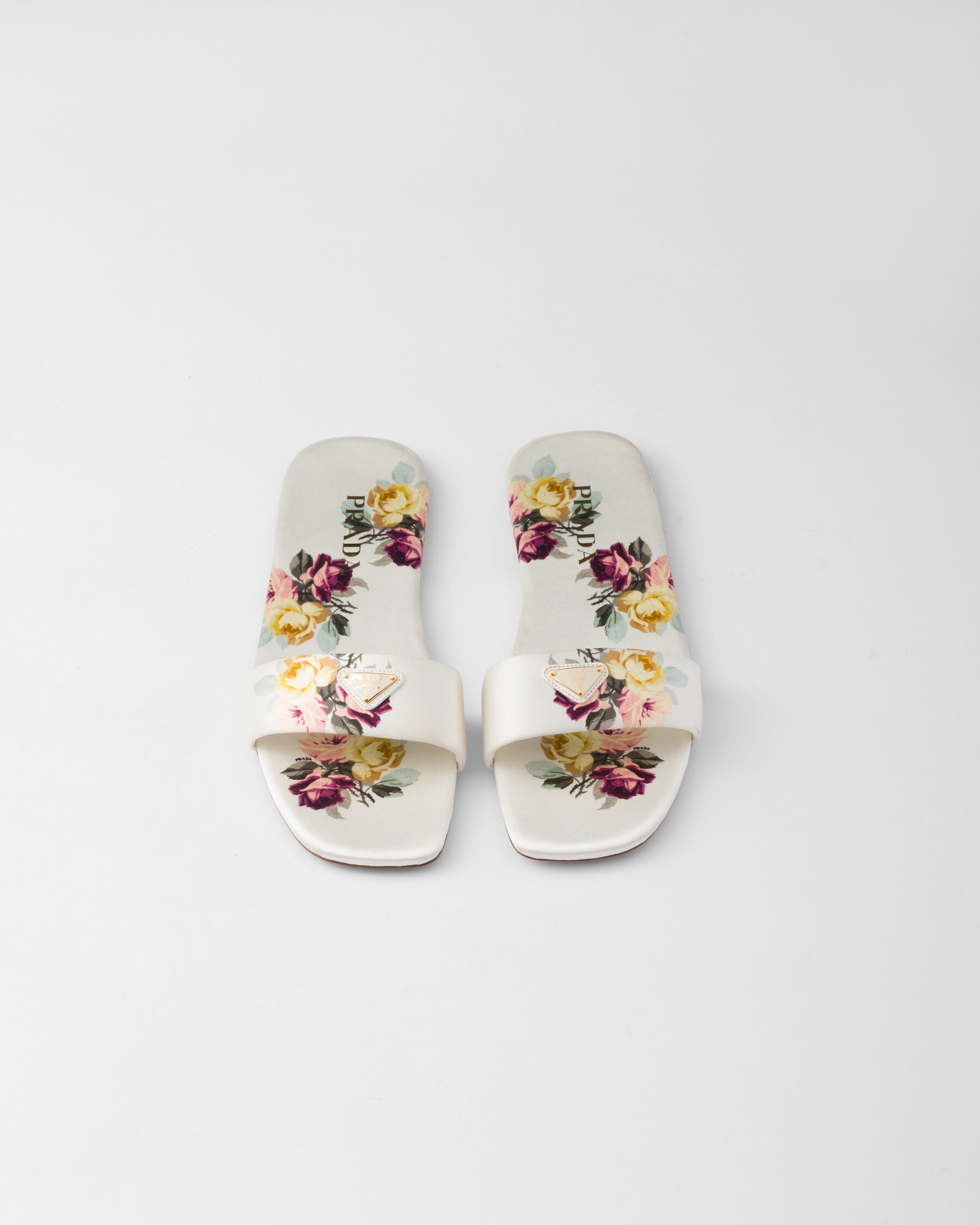 Albino White Printed Satin Slides | PRADA