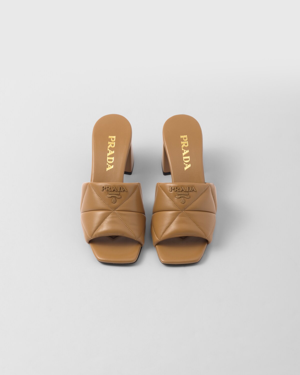 Caramel Quilted Nappa Leather Heeled Sandals | PRADA