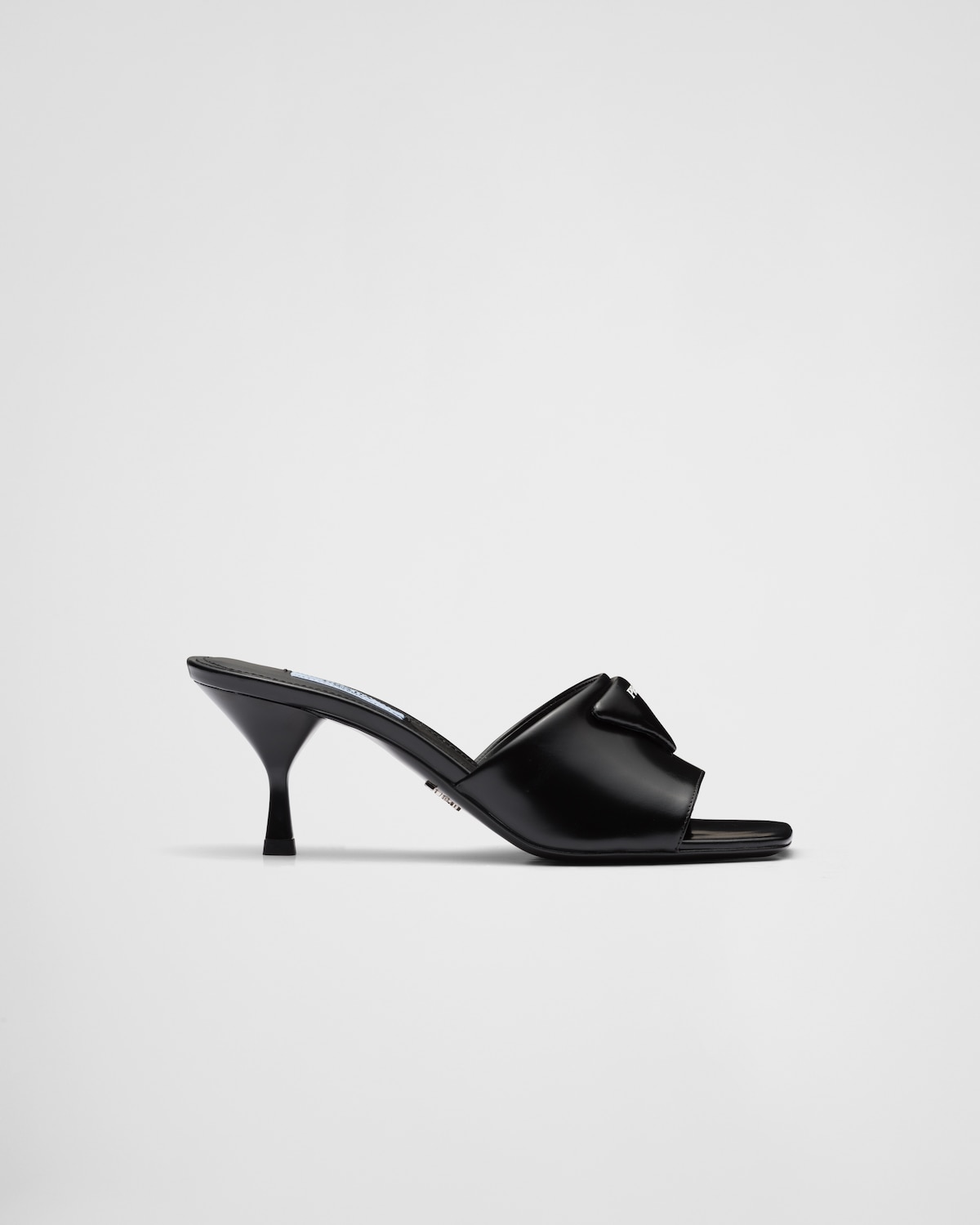 Black Brushed Leather Heeled Slides | PRADA