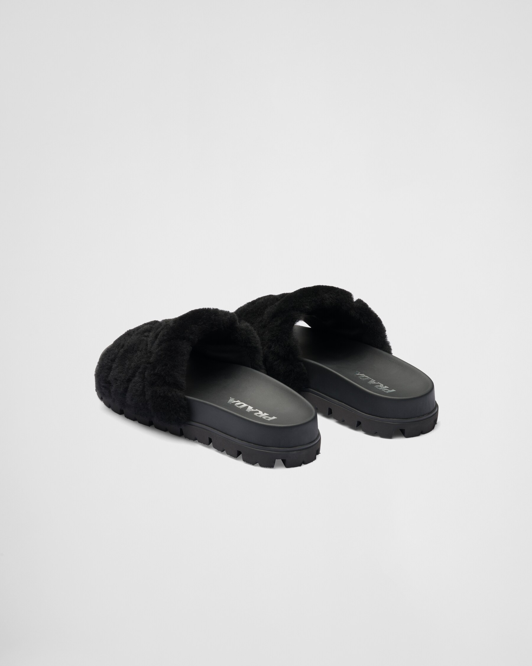 Black Shearling Slides | PRADA
