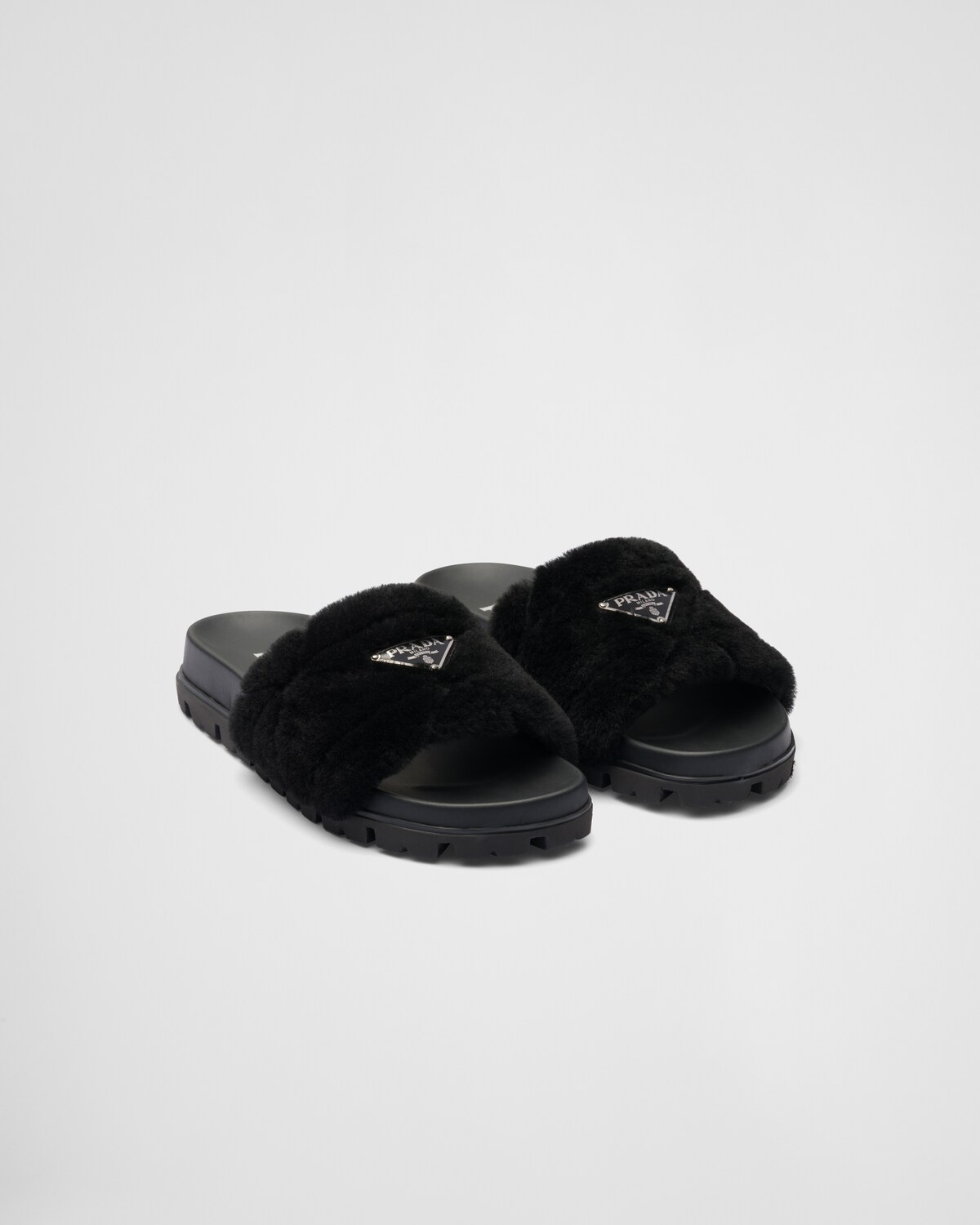 Black Shearling Slides | PRADA