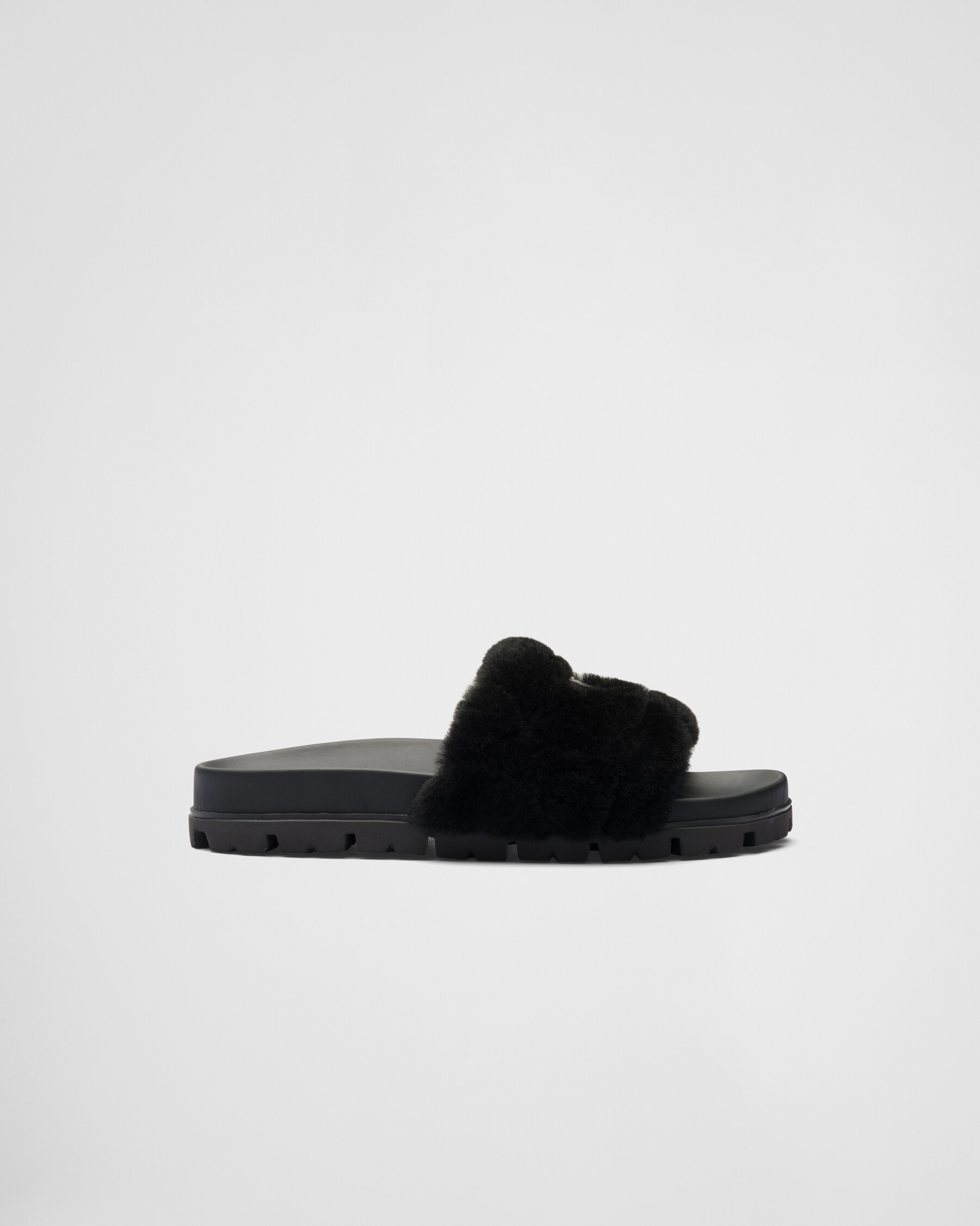 Black Shearling Slides | PRADA