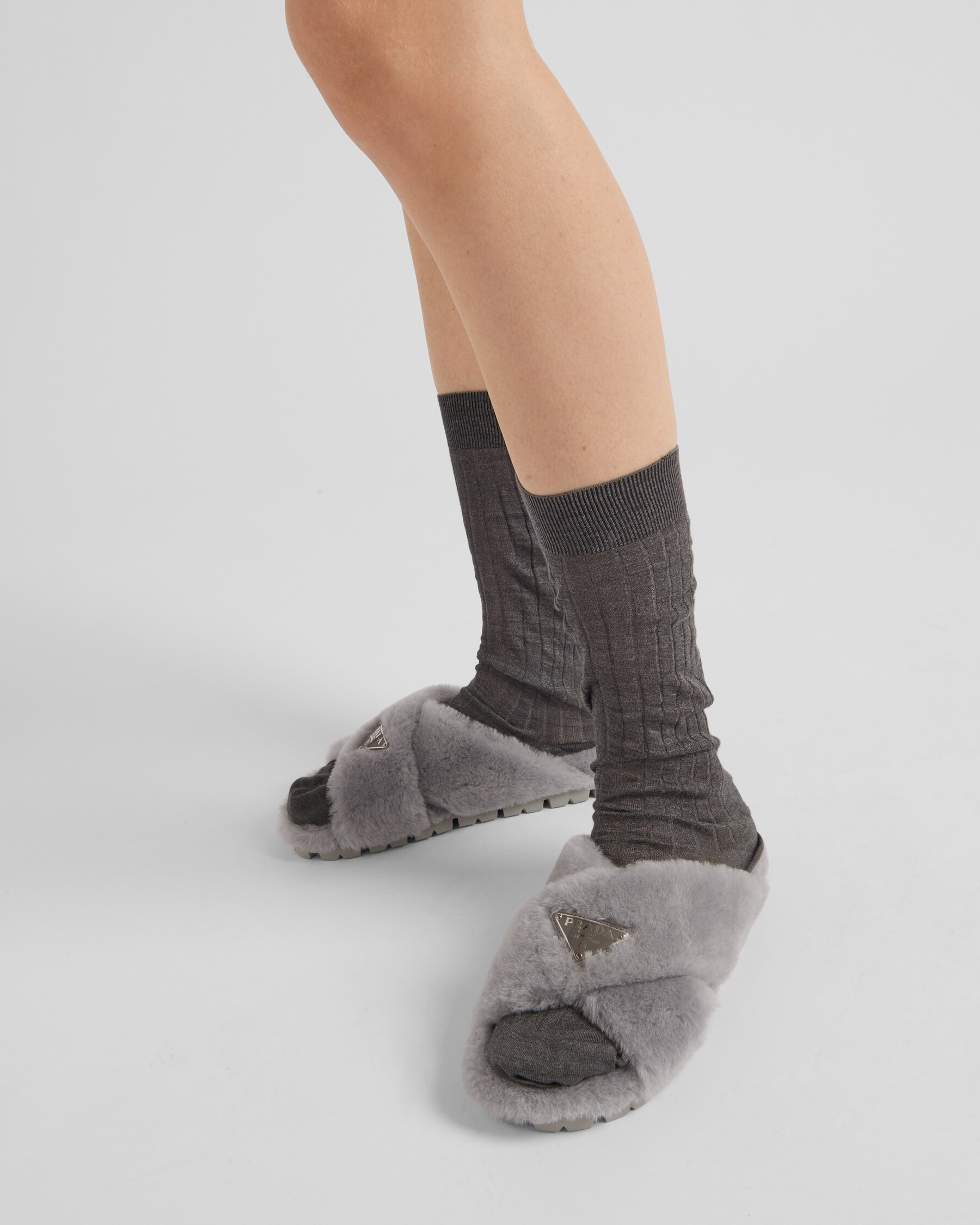 Cornflower Shearling Sandals | PRADA