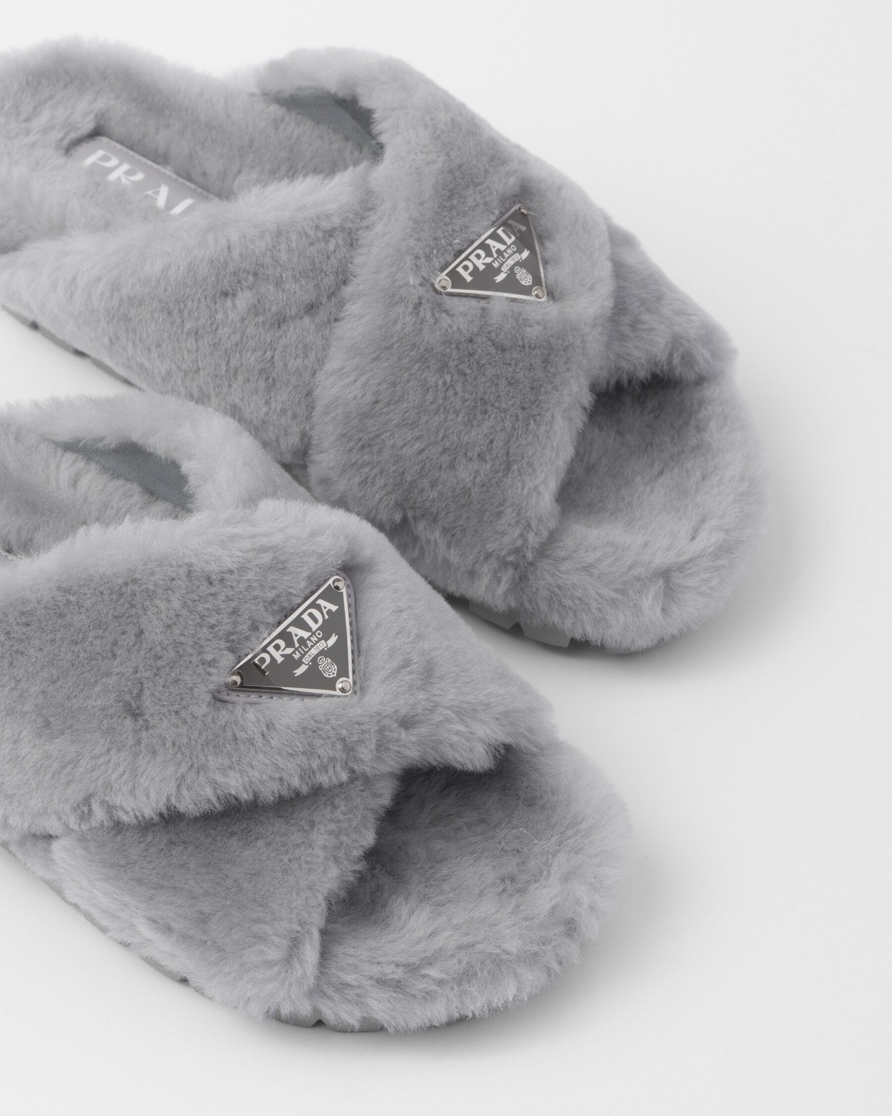 Cornflower Shearling Sandals | PRADA