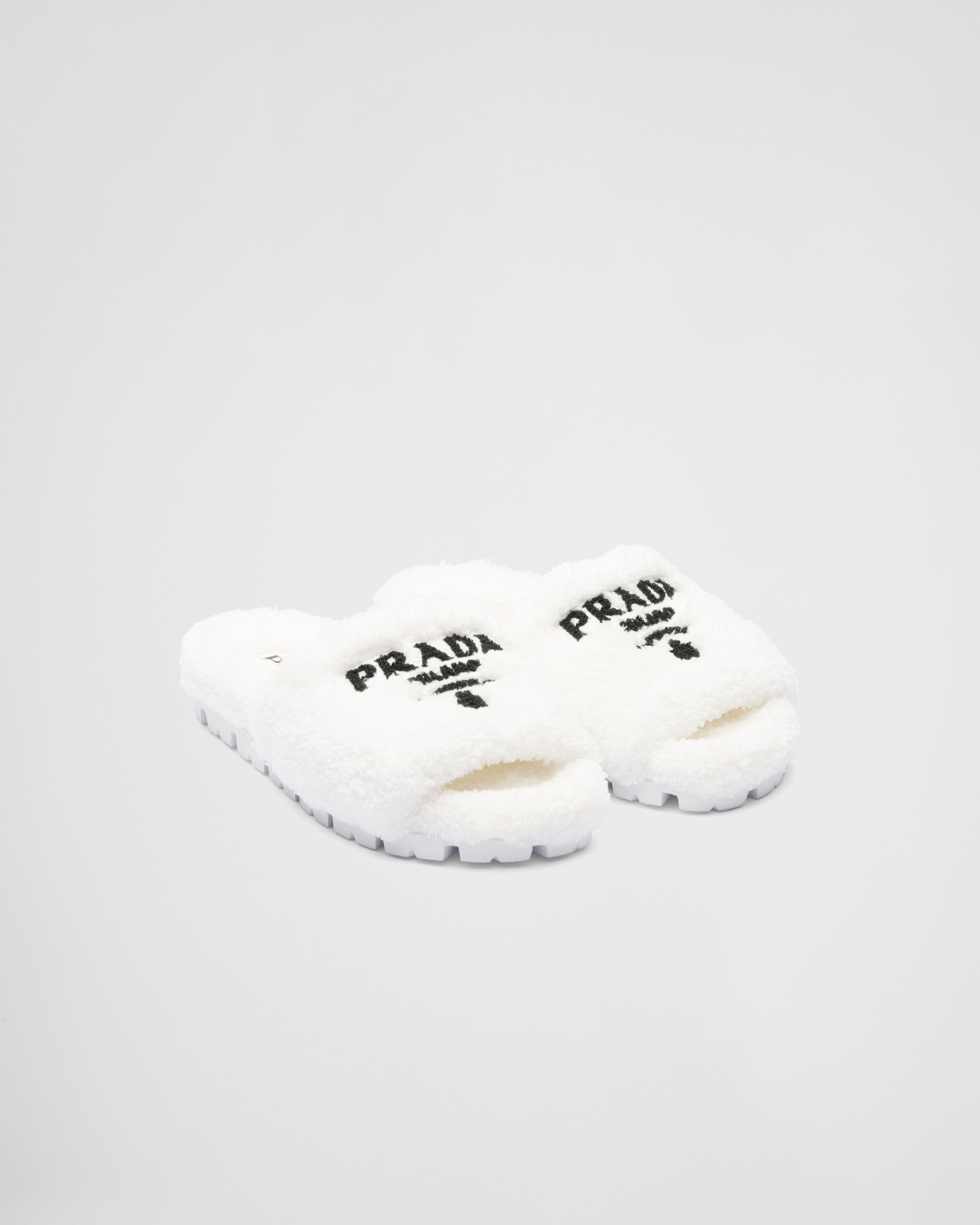 White/black Terry Cloth Slides | PRADA
