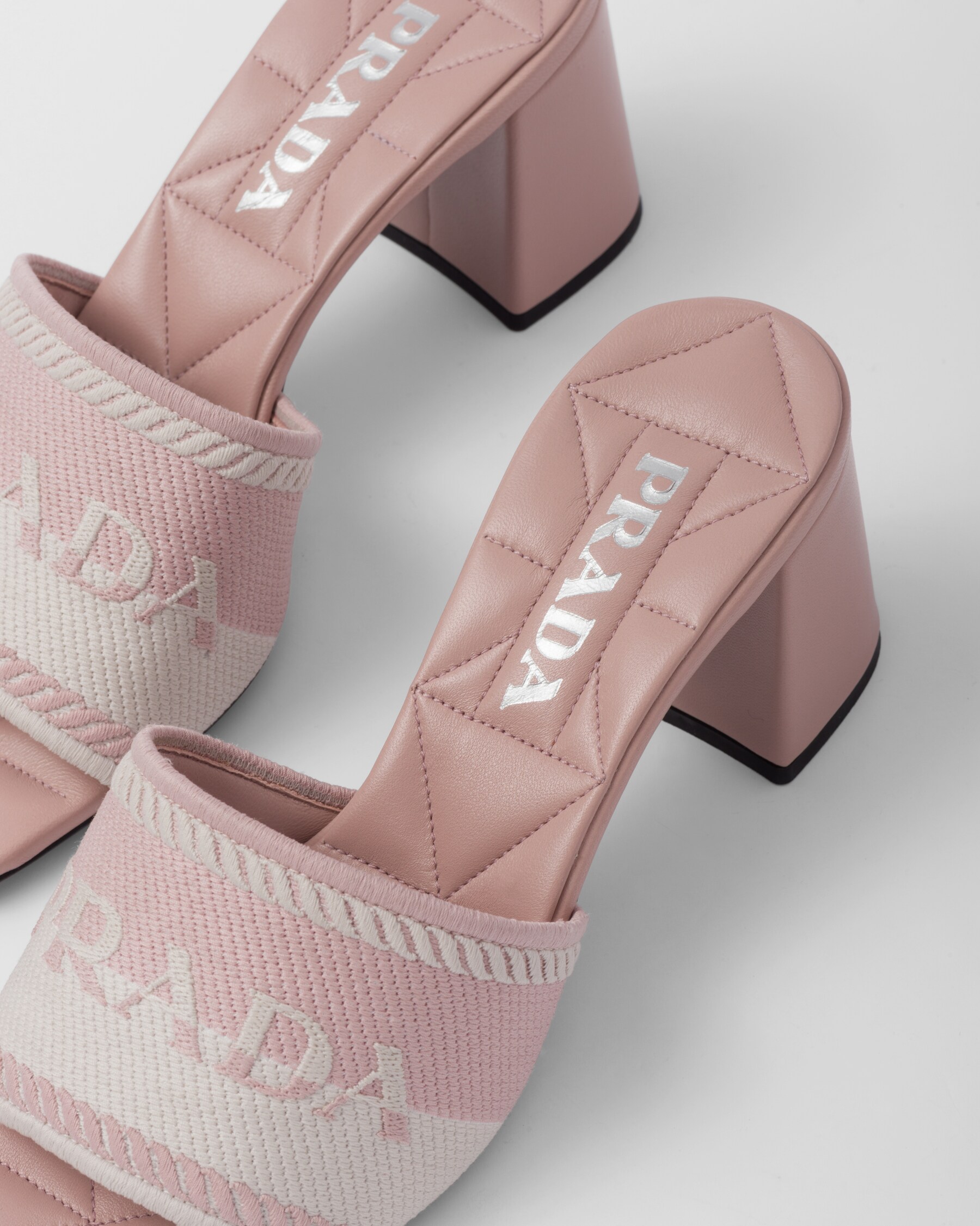 Alabaster/talc Embroidered Fabric Sandals | PRADA