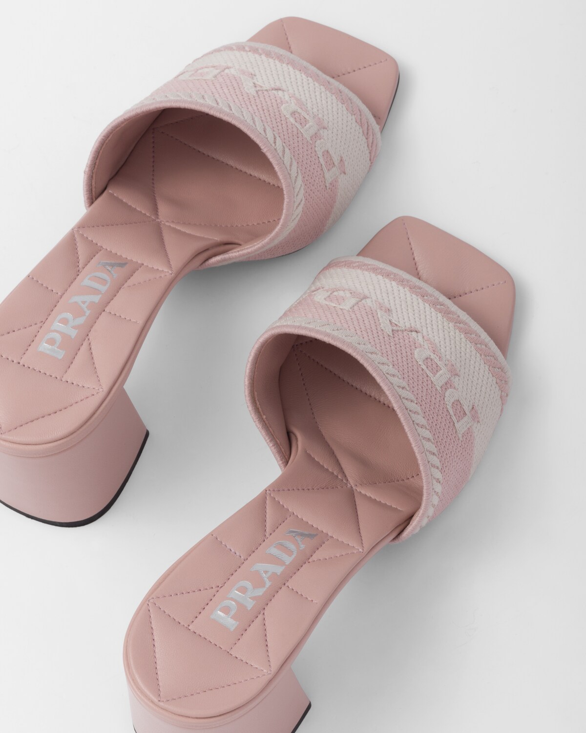 Alabaster/talc Embroidered Fabric Sandals | PRADA