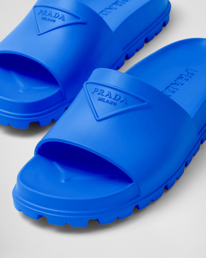 Sapphire Blue Rubber Slides | PRADA
