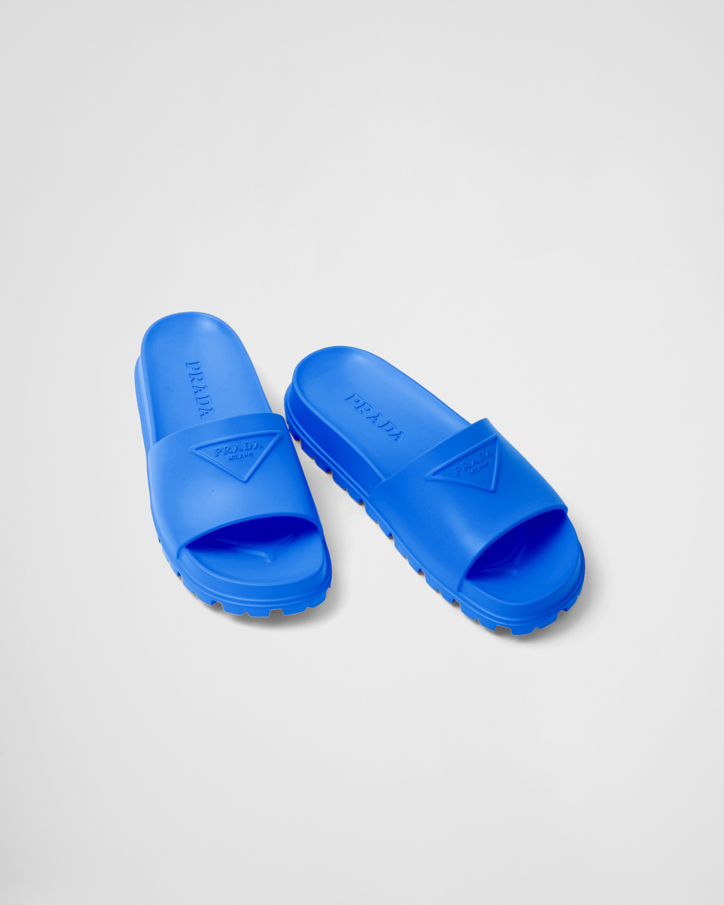 Sapphire Blue Rubber Slides | PRADA