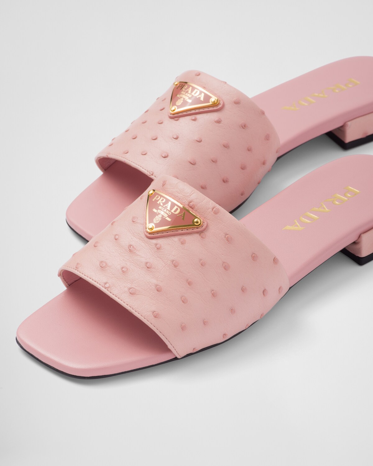 Orchid Pink Ostrich Leather Slides | PRADA