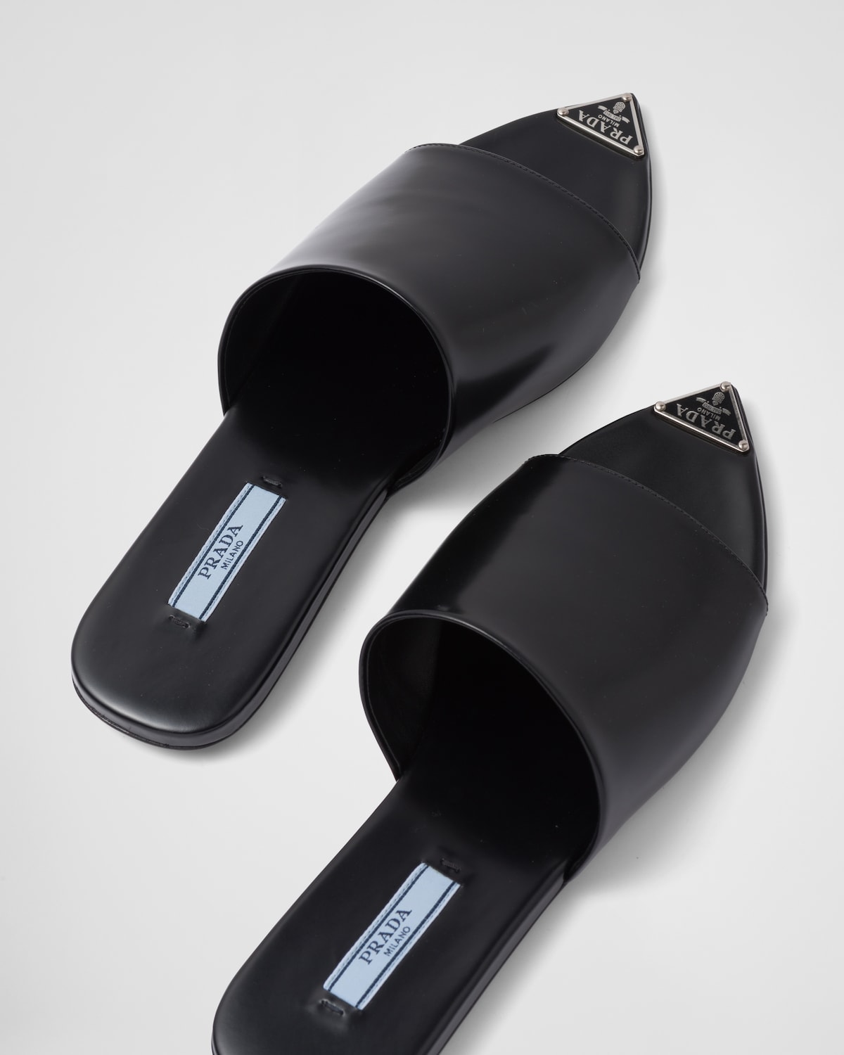 Black Brushed Leather Slides | PRADA