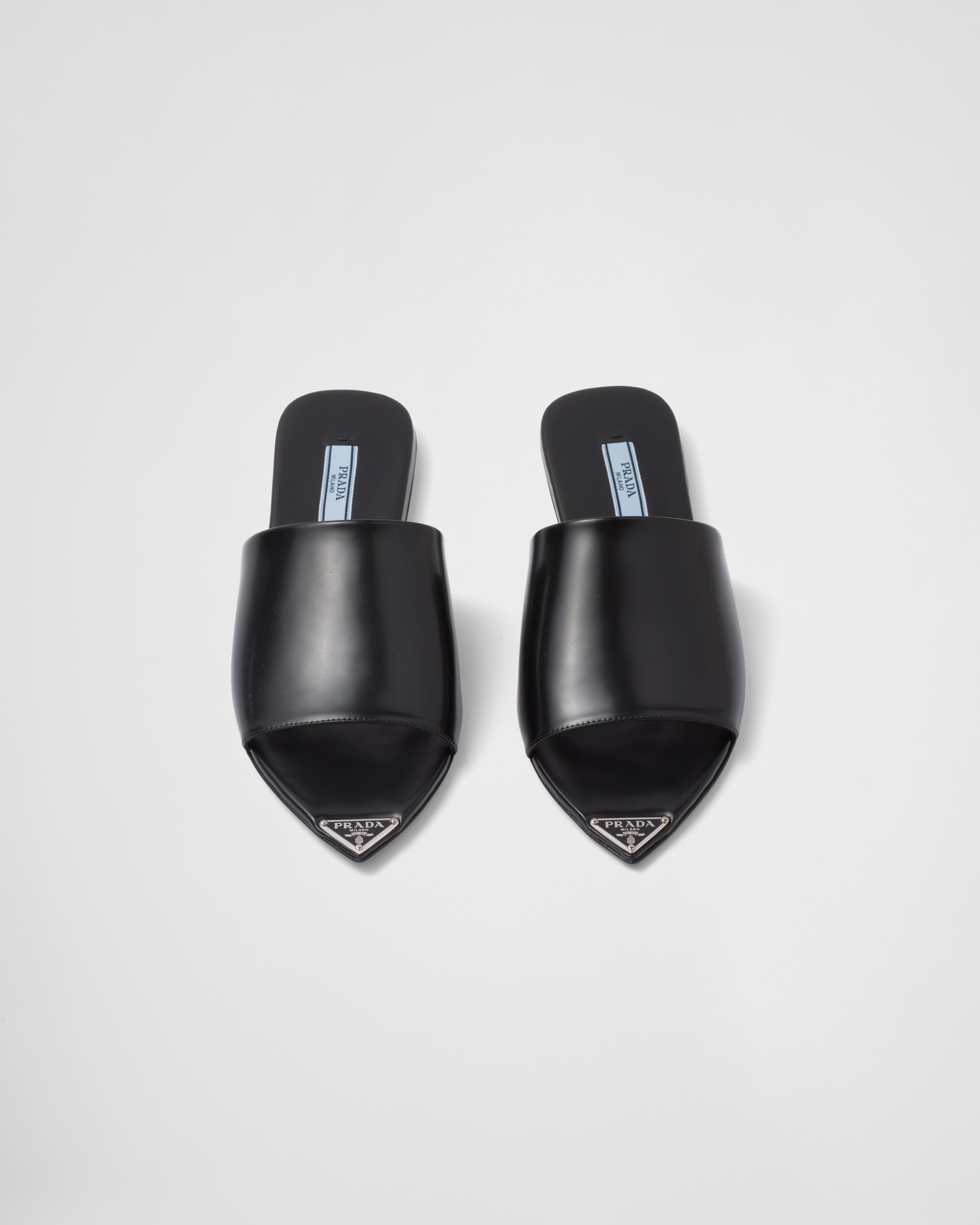 Black Brushed leather slides | Prada