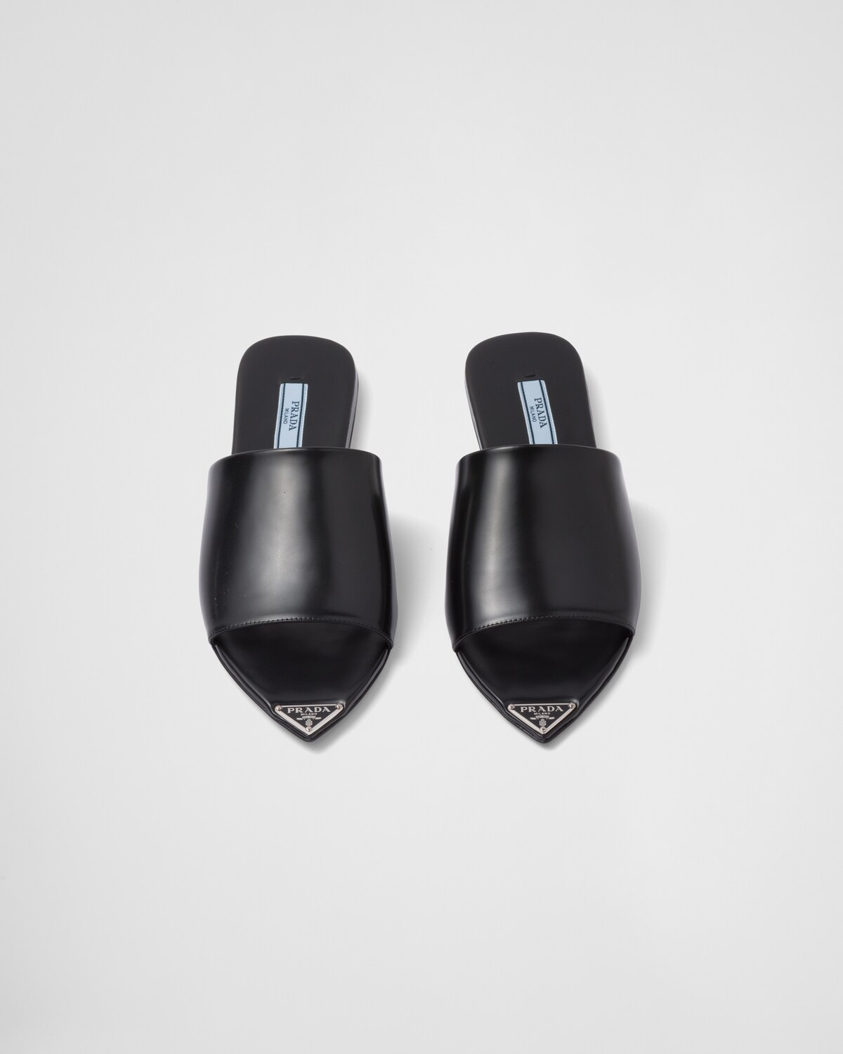 Black Brushed Leather Slides | PRADA