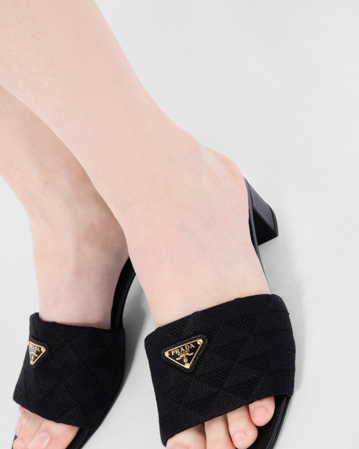Black Embroidered Fabric Sandals | PRADA