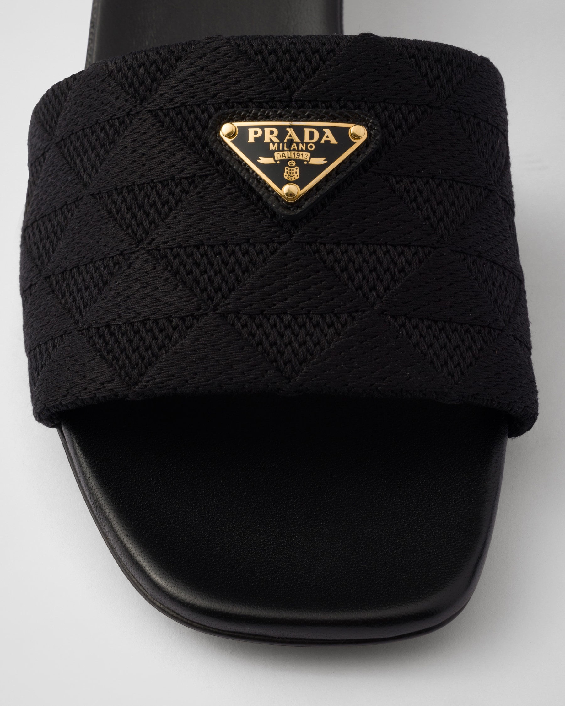 Black Embroidered Fabric Slides | PRADA