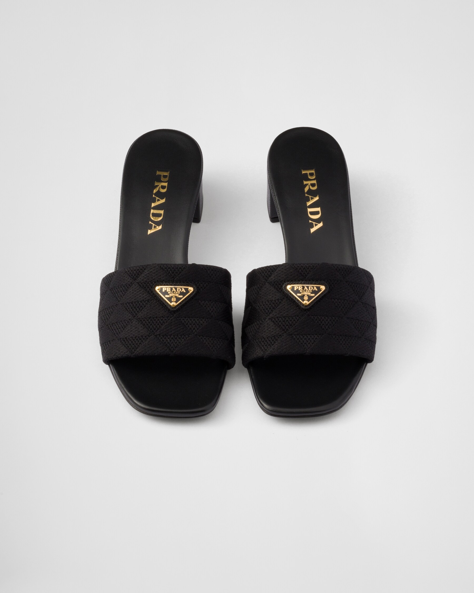 Black Embroidered Fabric Sandals | PRADA
