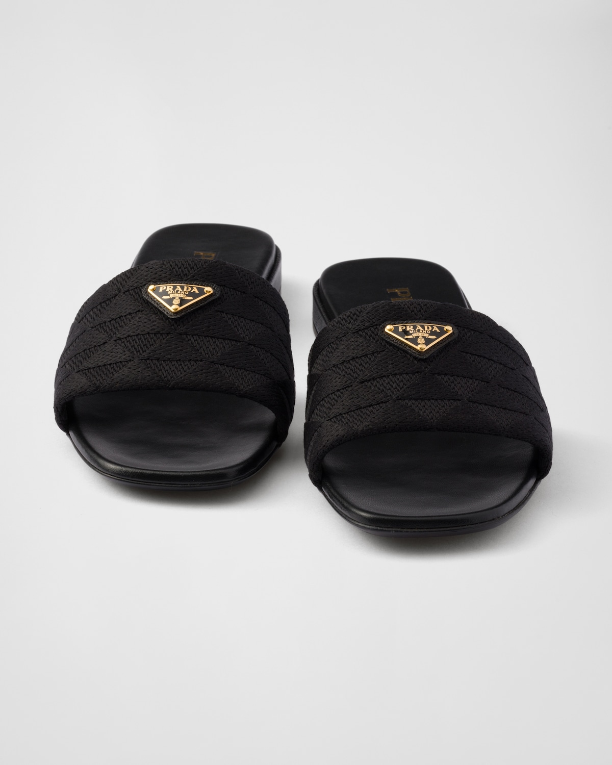 Black Embroidered Fabric Slides | PRADA