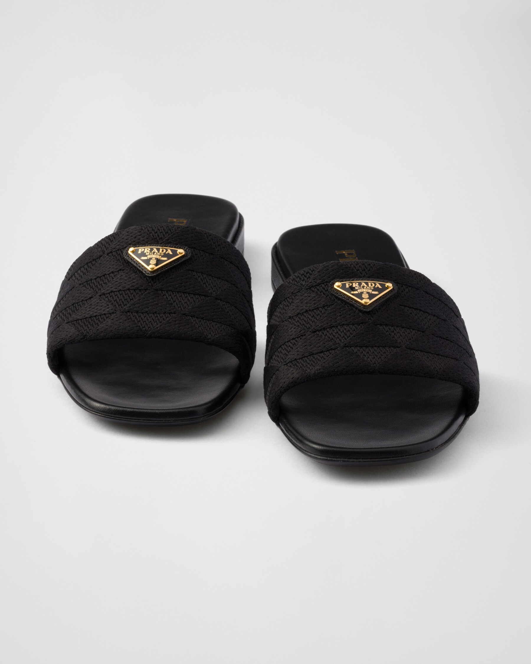 Black Embroidered Fabric Slides | PRADA