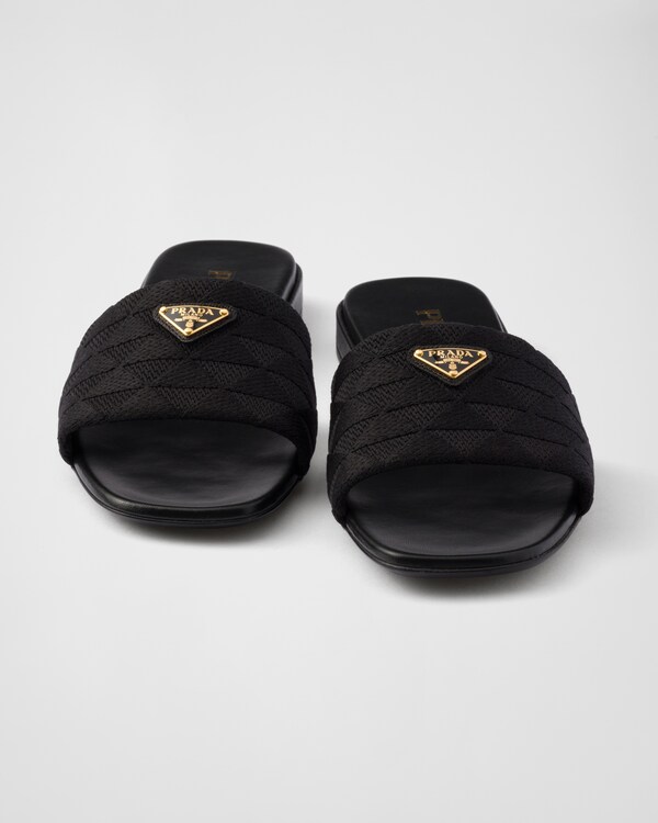 Black Embroidered Fabric Slides | PRADA