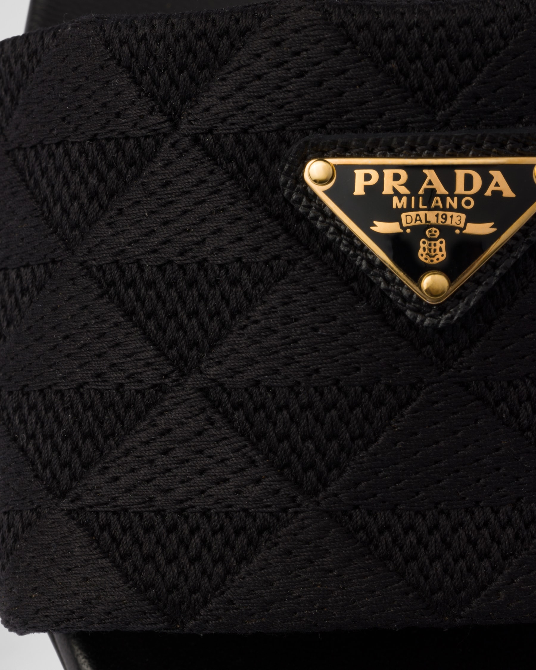 Black Embroidered Fabric Slides | PRADA
