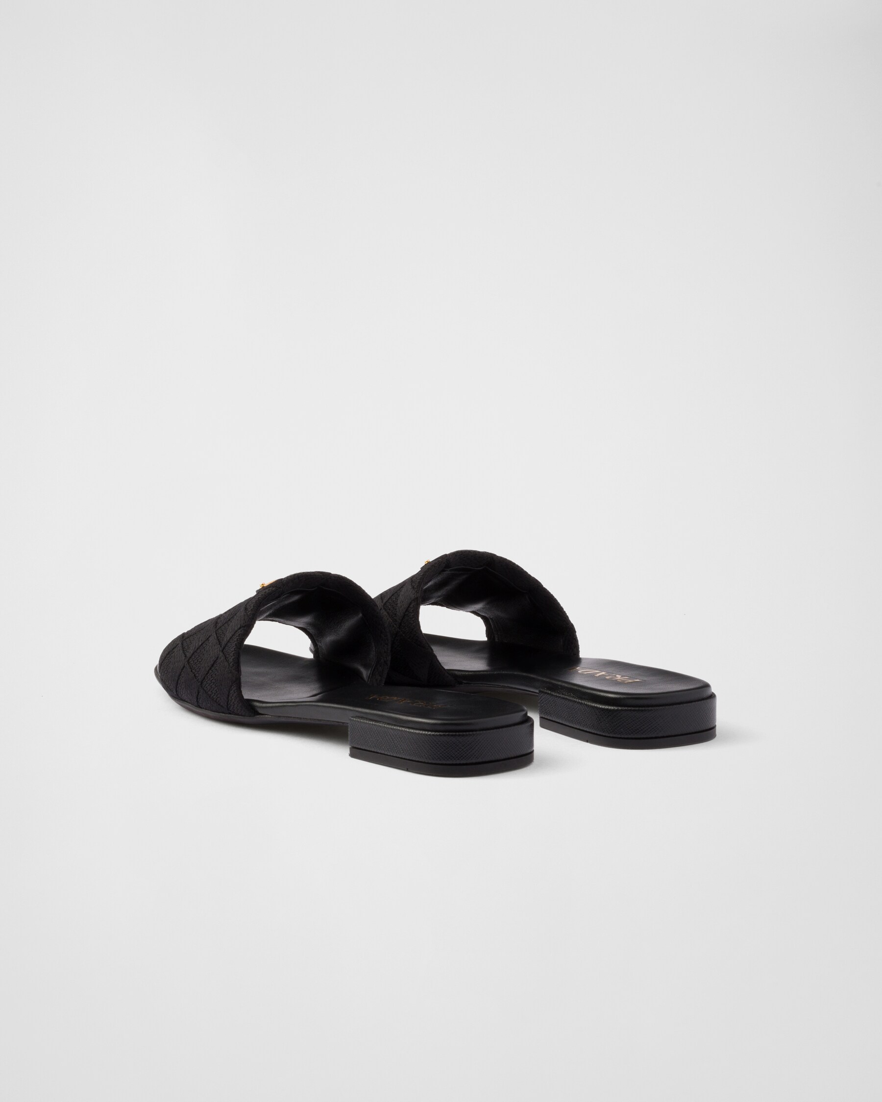 Black Embroidered Fabric Slides | PRADA