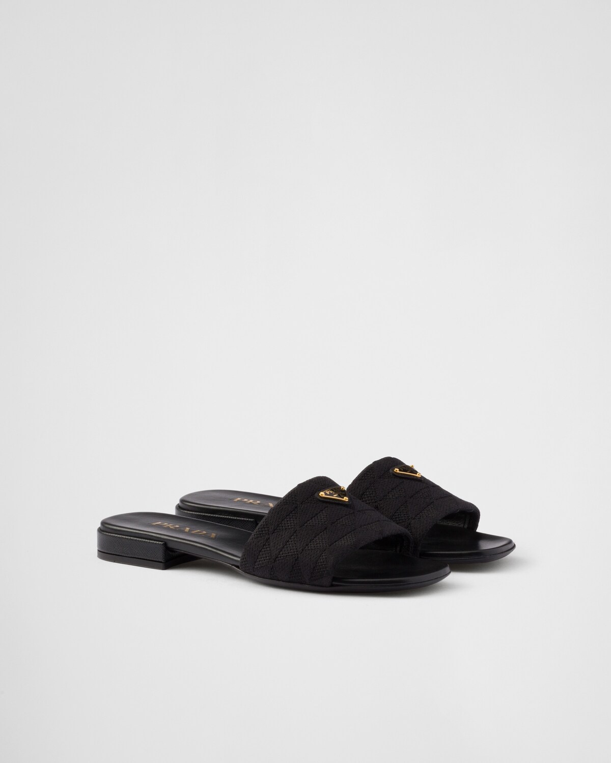 Black Embroidered Fabric Slides | PRADA