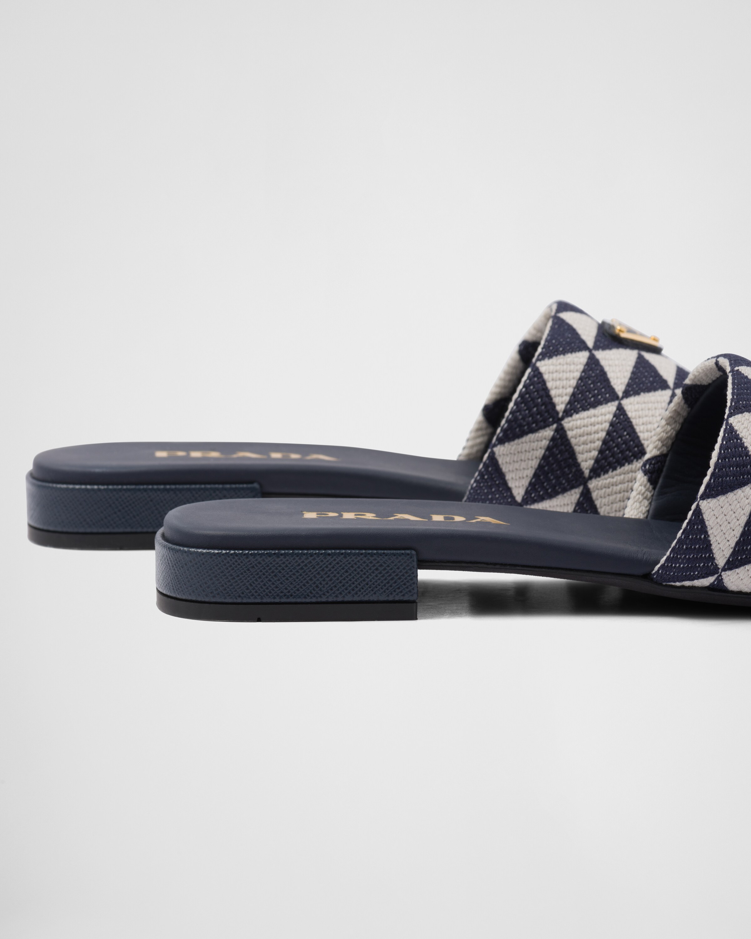 Baltic Blue/chalk White Embroidered fabric slides | Prada