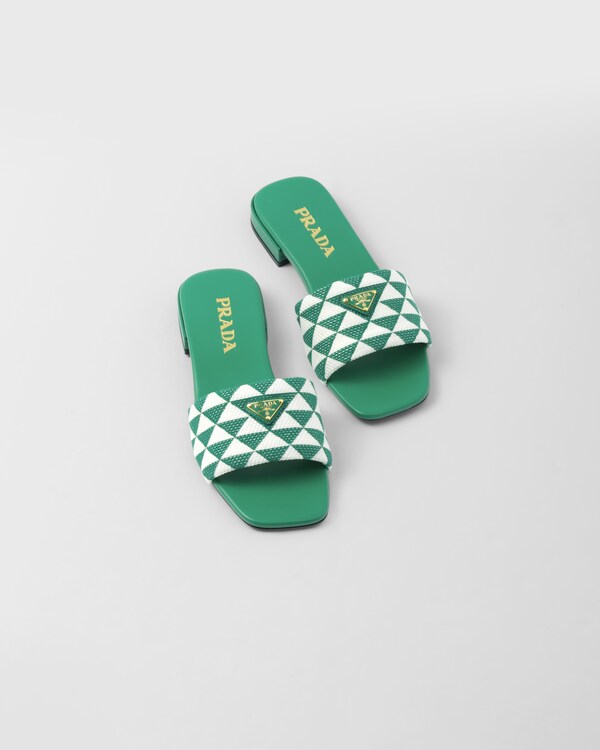 Mango/white Embroidered Fabric Slides | PRADA