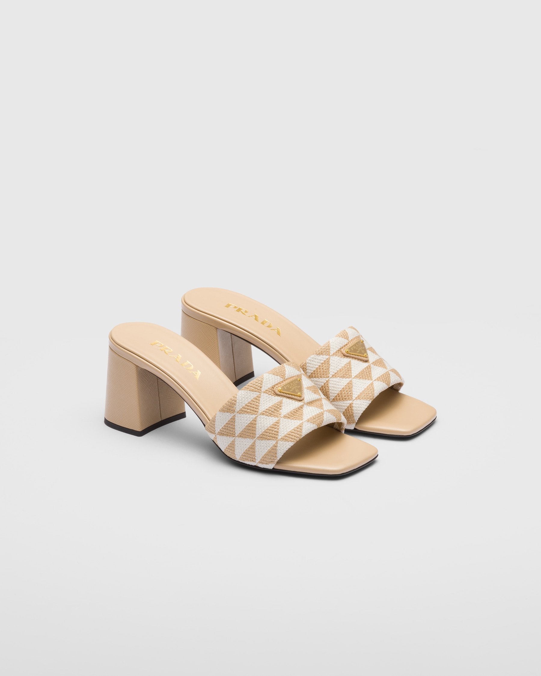 Beige/chalk White Embroidered Fabric Sandals | PRADA