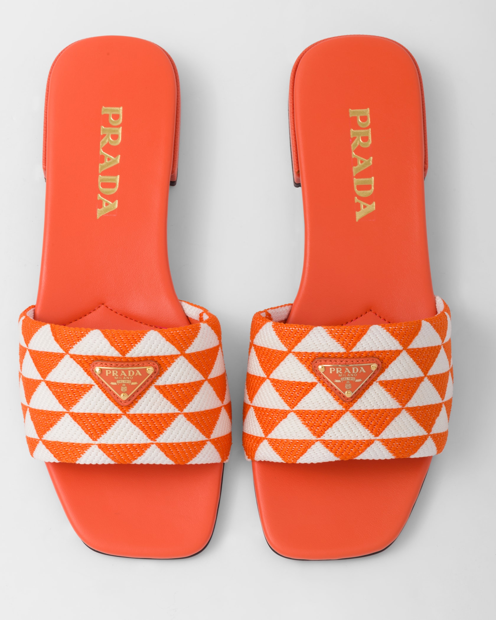 Orange/white Embroidered Fabric Slides | PRADA