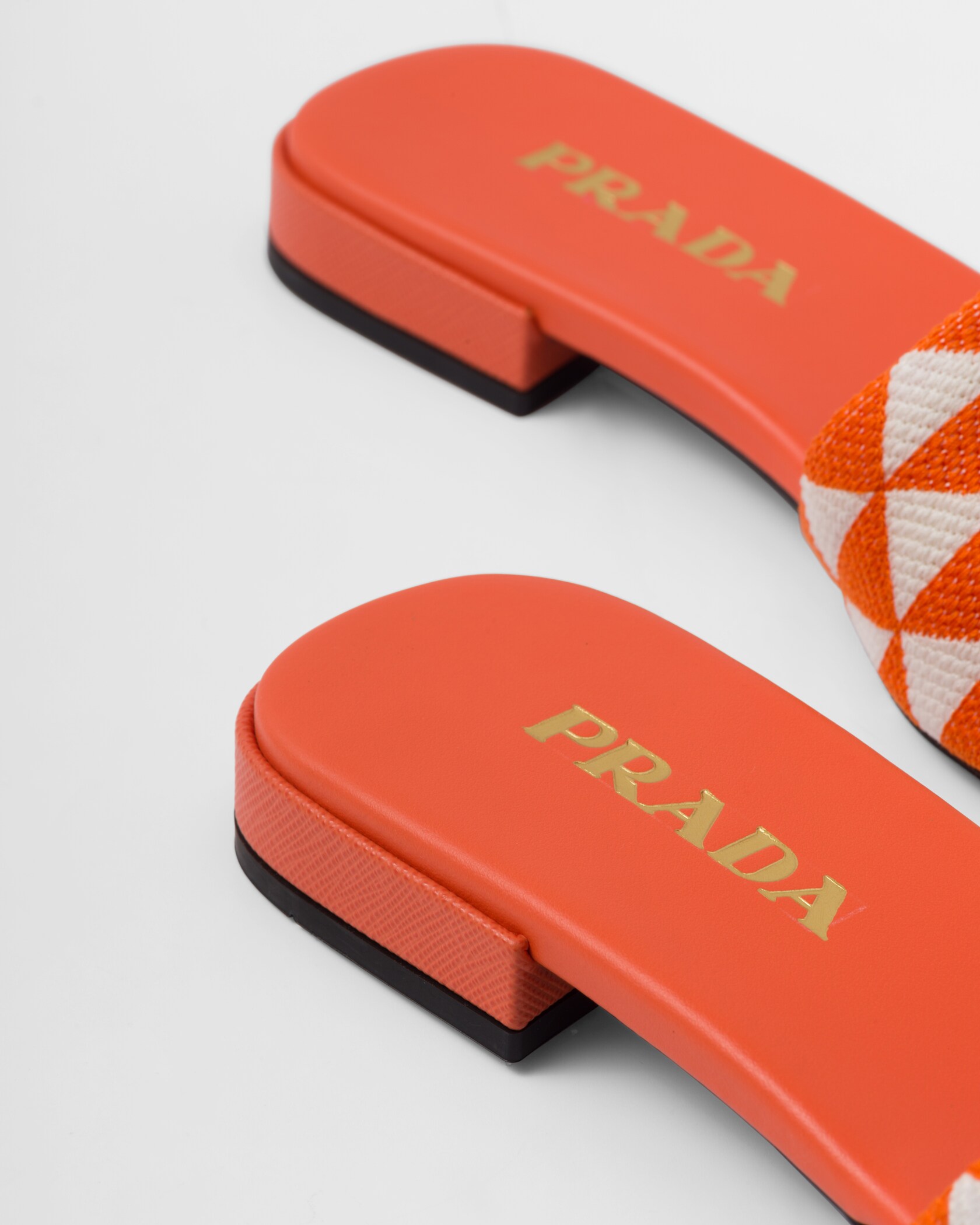 Orange/white Embroidered Fabric Slides | PRADA